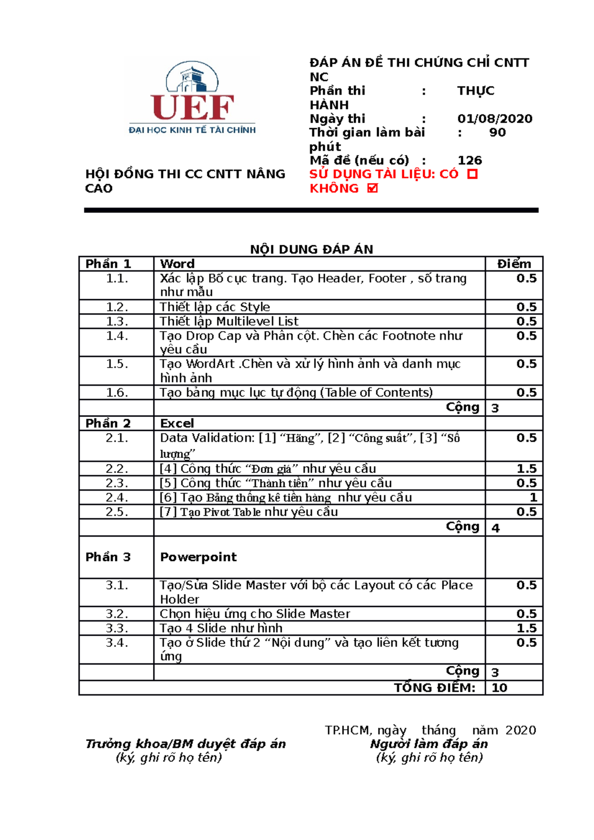 Dap An De Thi 126 - tin hc nang cao... - ĐÁP ÁN ĐỀ THI CHỨNG CHỈ CNTT ...