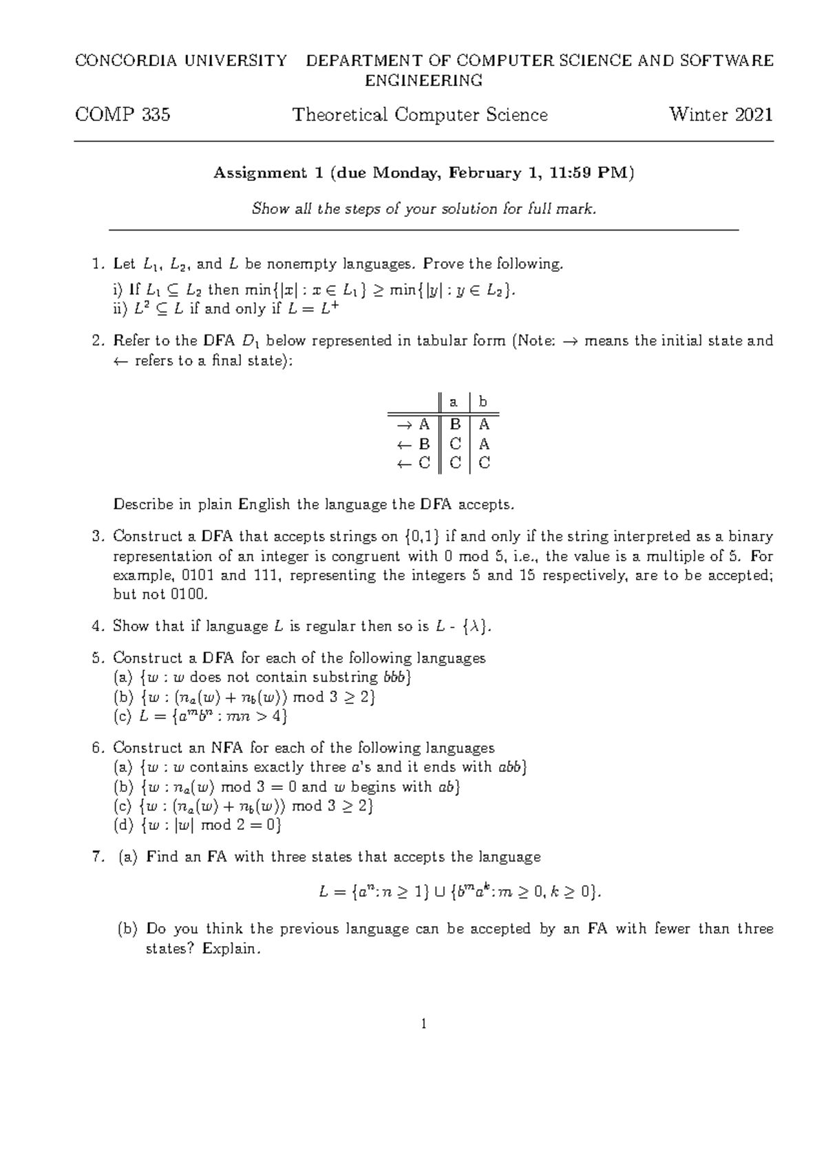 Assignment1 Questions - COMP335 - COMP 335 - Concordia - Studocu