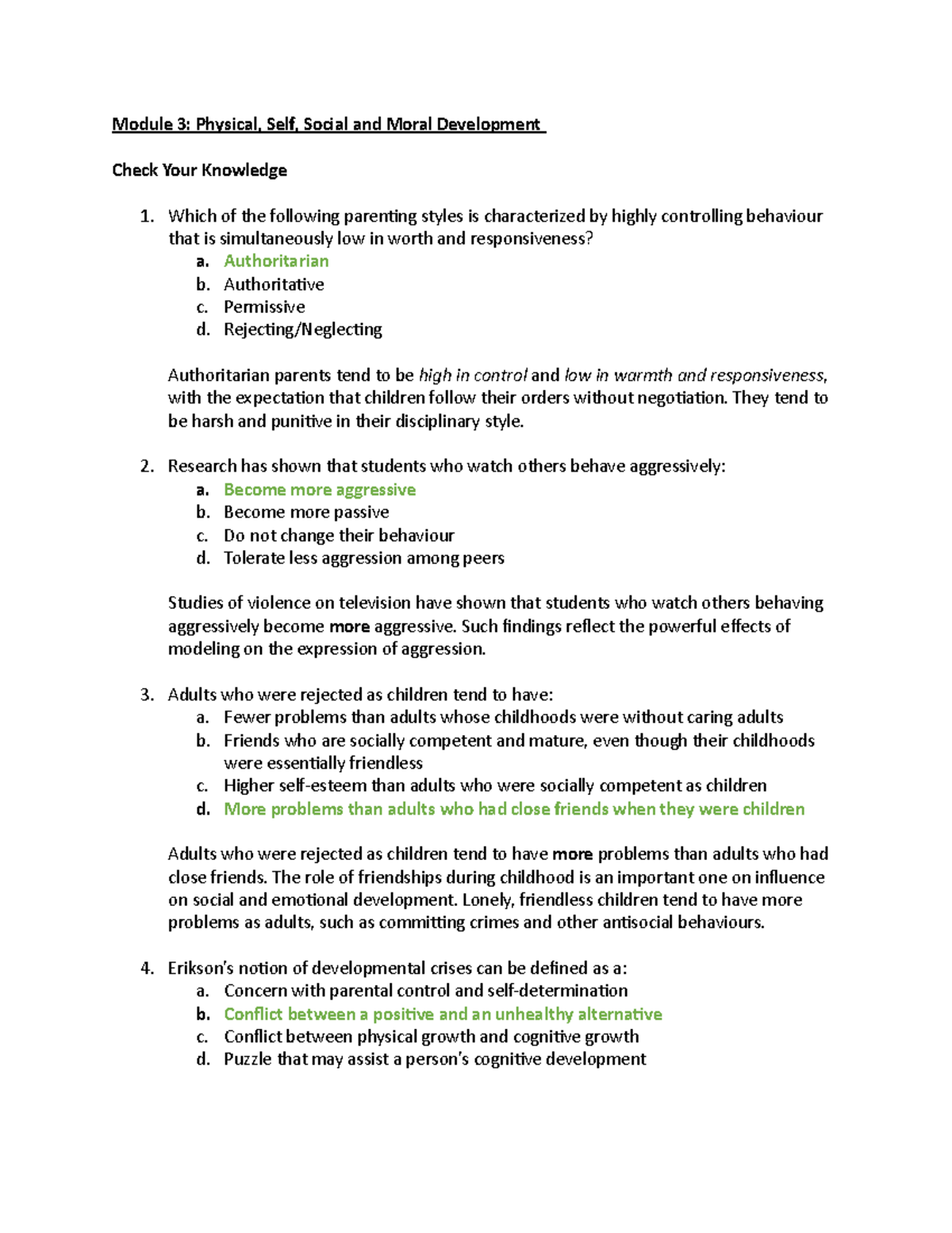 Module 3 - Quiz Prep - quiz prep - Module 3: Physical, Self, Social and ...
