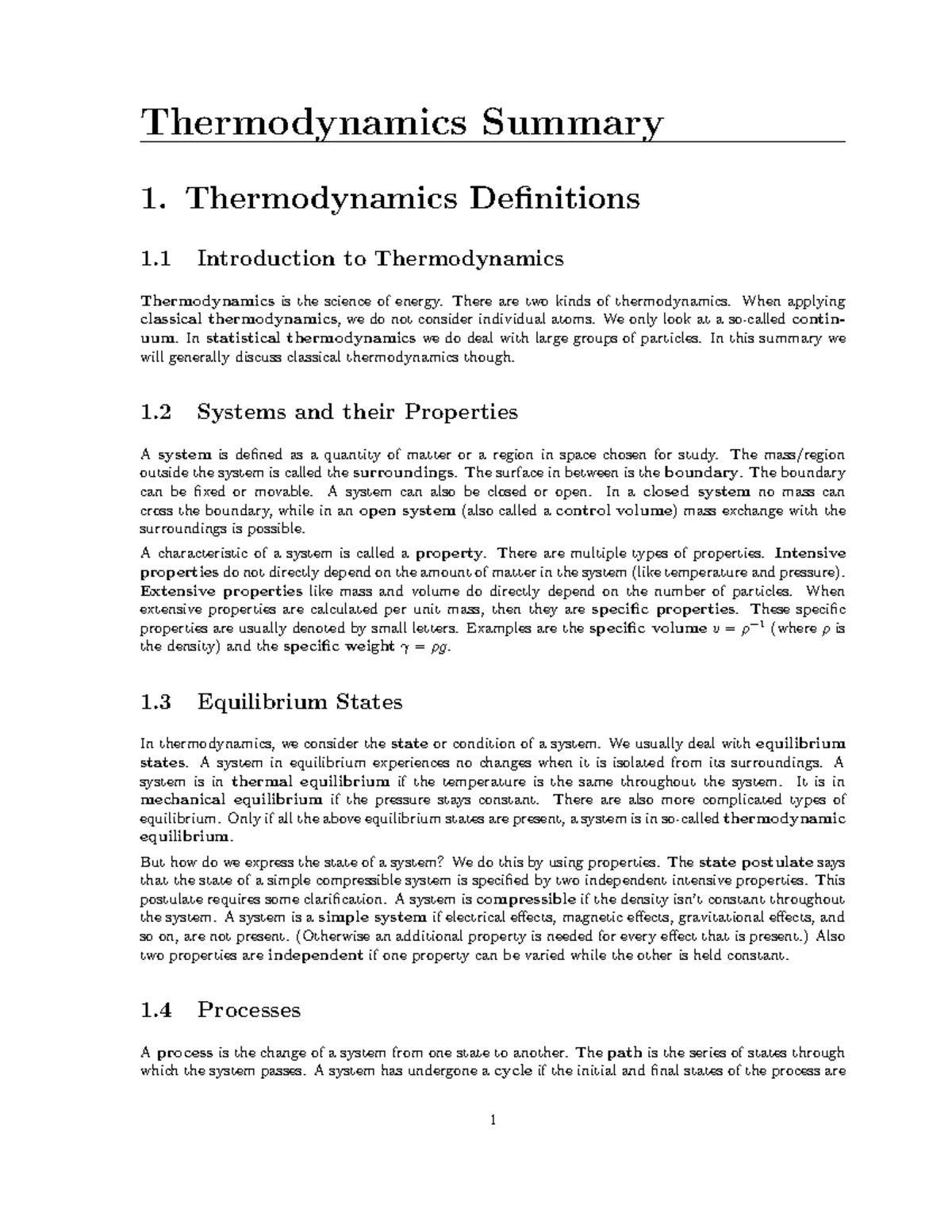 Summary Thermodynamica - Thermodynamics Summary 1. Thermodynamics ...