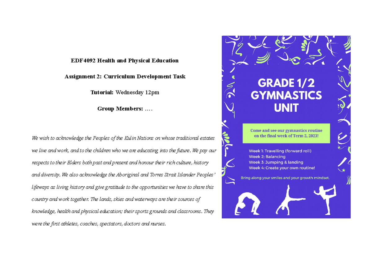 EDF4092 HPE AT2 - Fourth year graduate assignment. - EDF4092 Health and ...