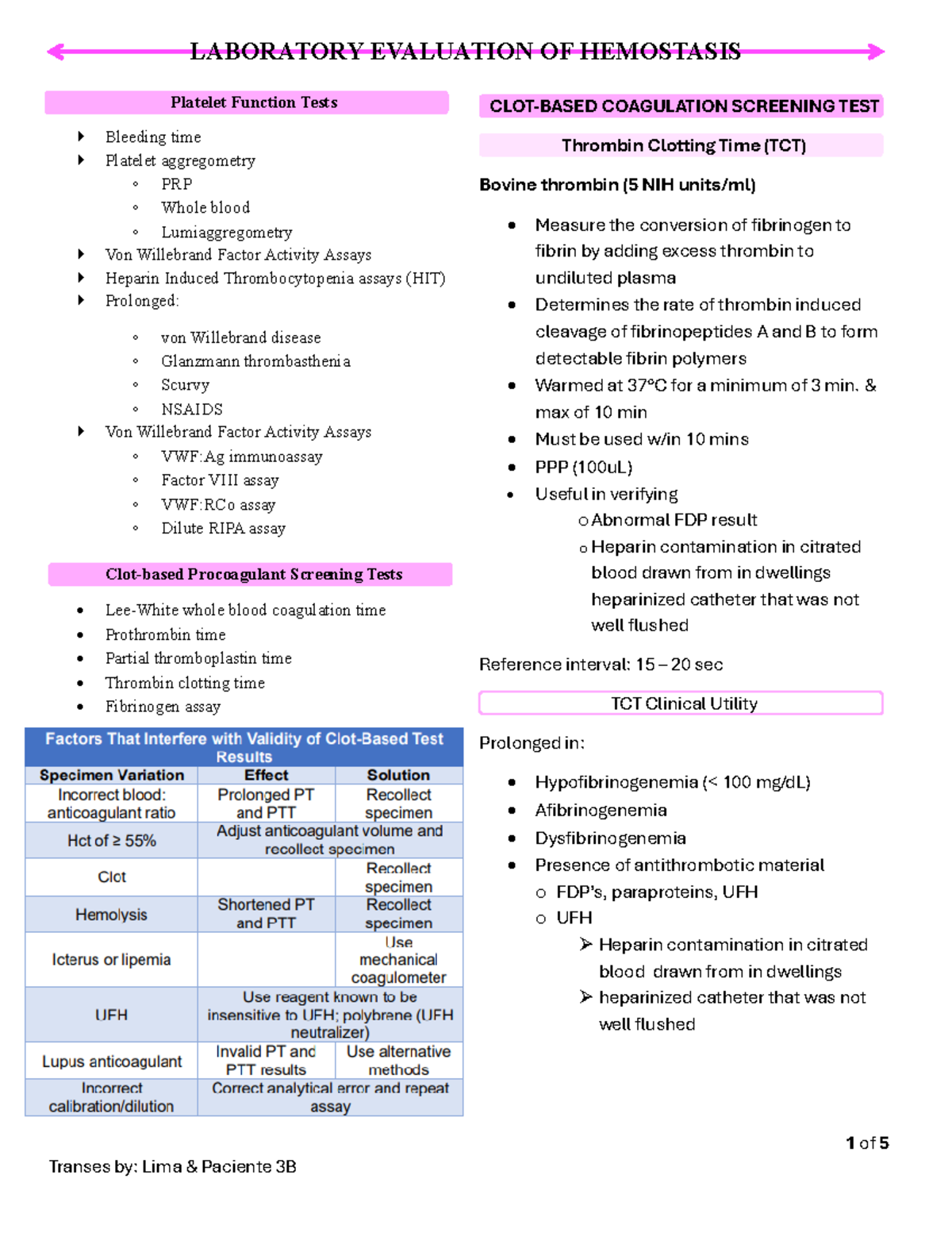 Laboratory Evaluation OF Hemostasis - 1 of 5 Platelet Function Tests ...