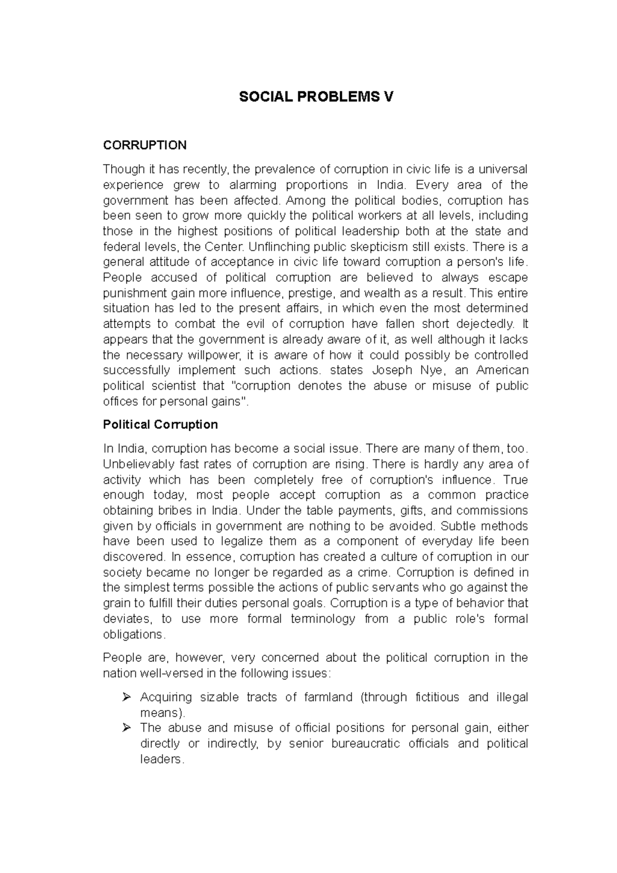 Social Problems V - Corupption - SOCIAL PROBLEMS V CORRUPTION Though it ...