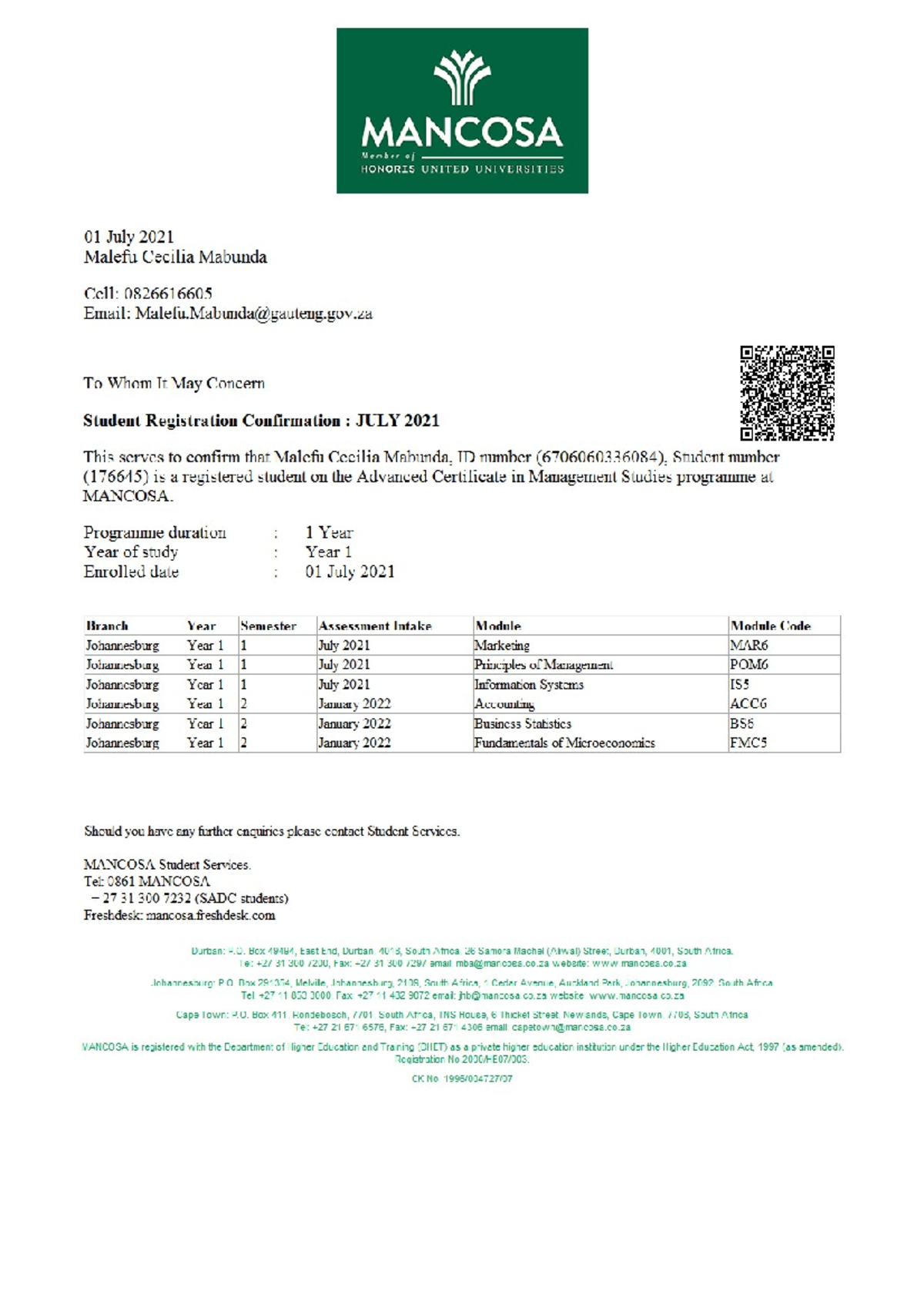 Registration Letter - notes - Studocu