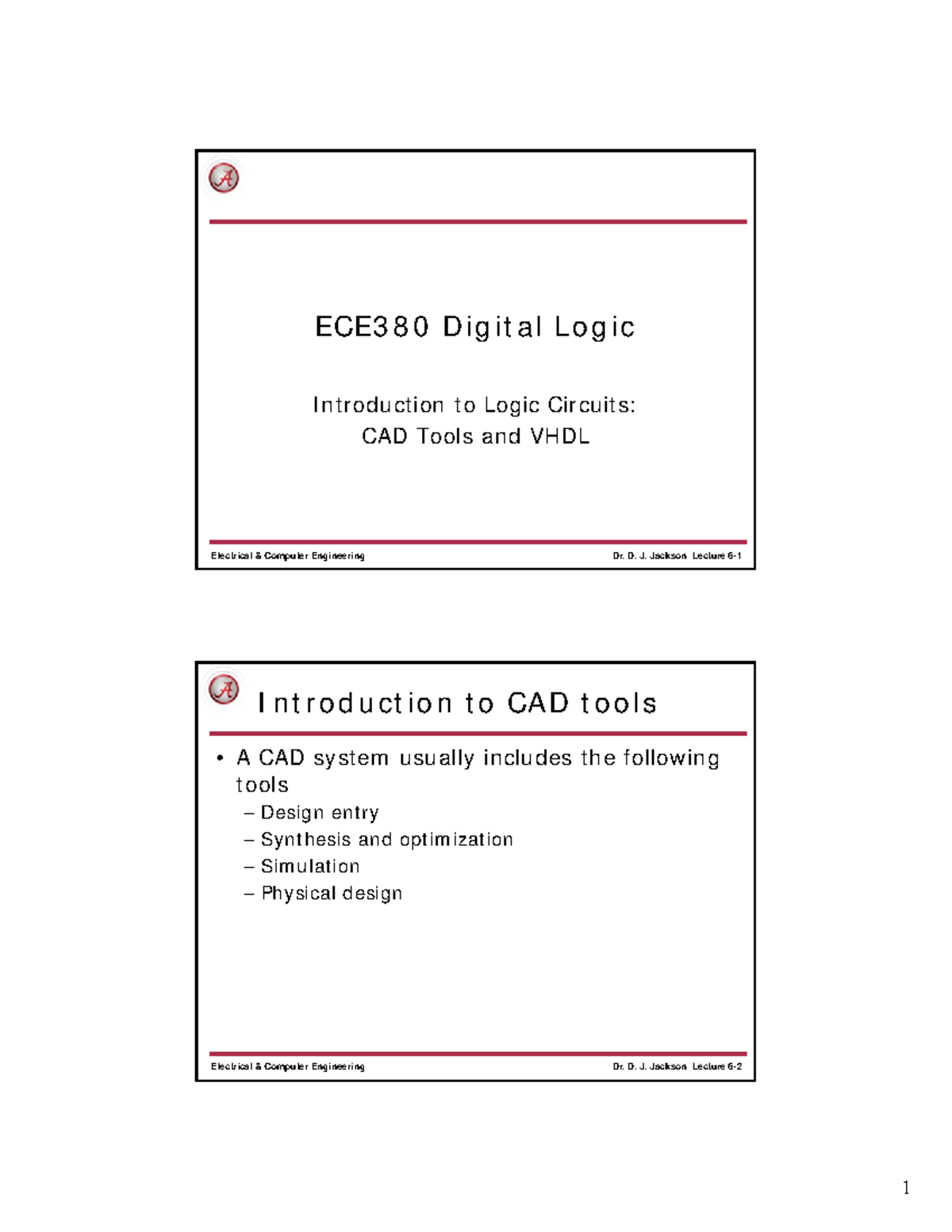 Lec 6 Introduction To Logic Circuits Cad Tools And Vhdl Ece380