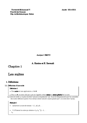 Résumé les suites numérique - Analyse 1 - Studocu