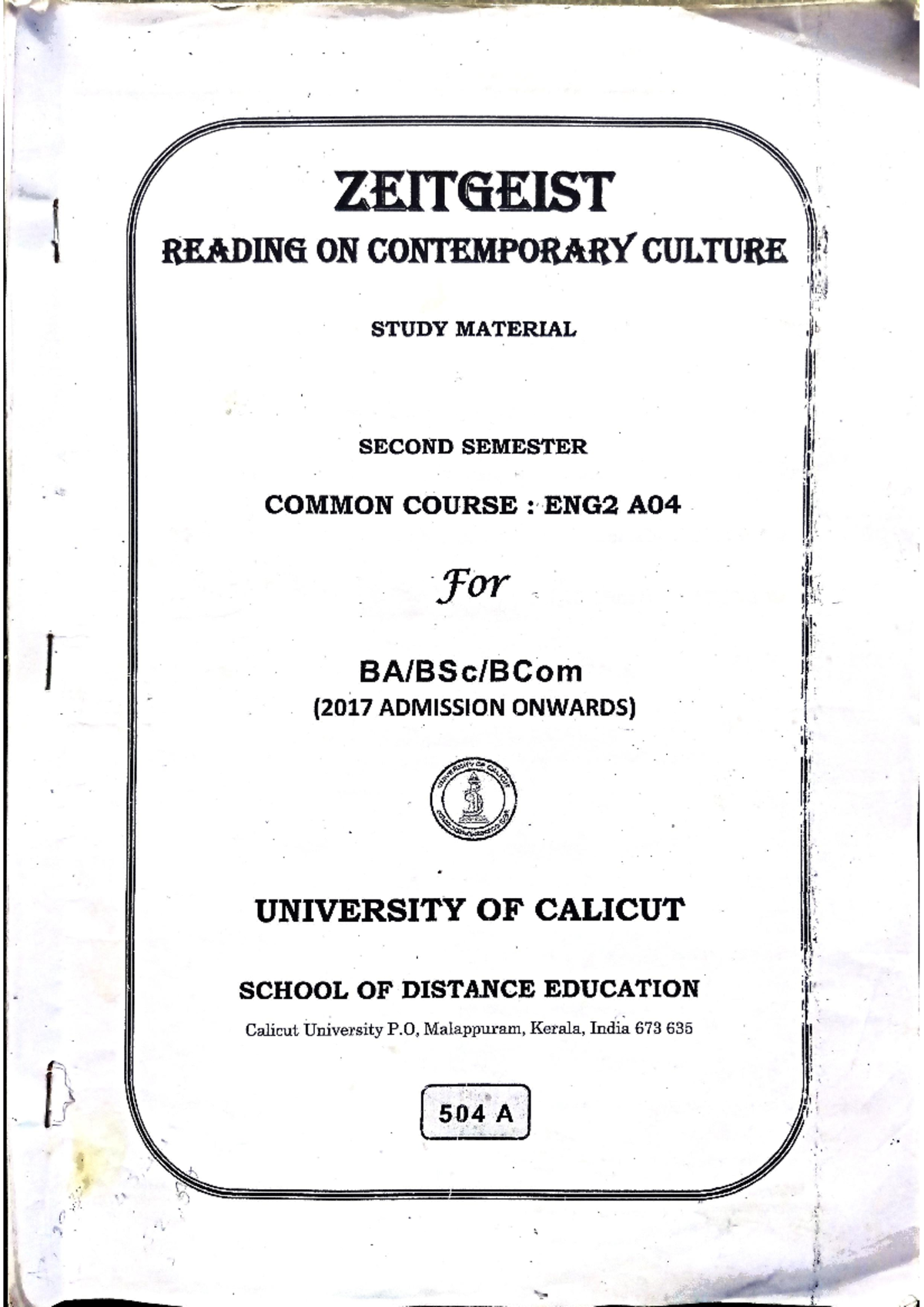 Module 2 - Zeitgeist is a common course in second semester BA/BSc/BCOM ...