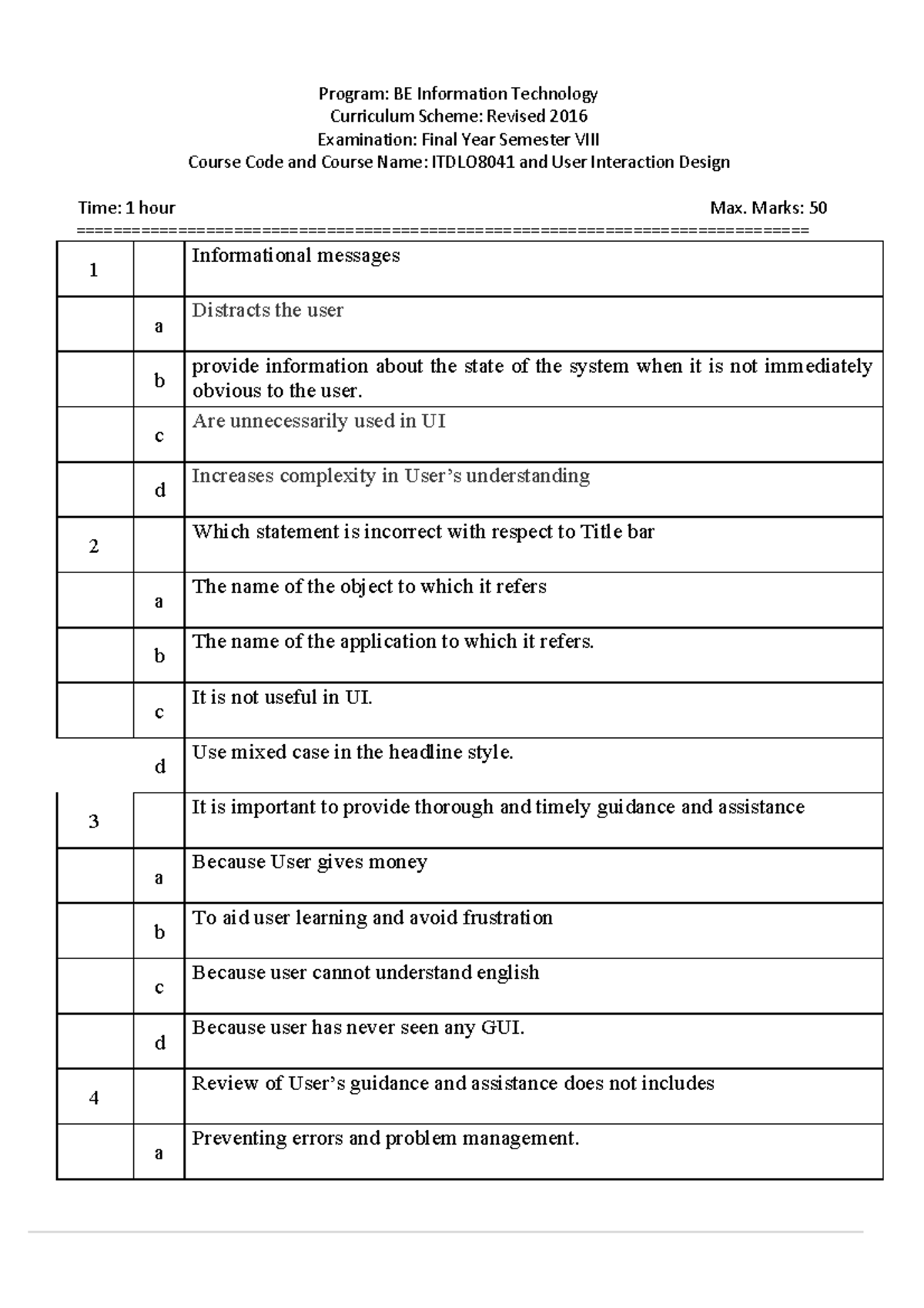 User Interface Design MCQ - Program: BE Information Technology ...
