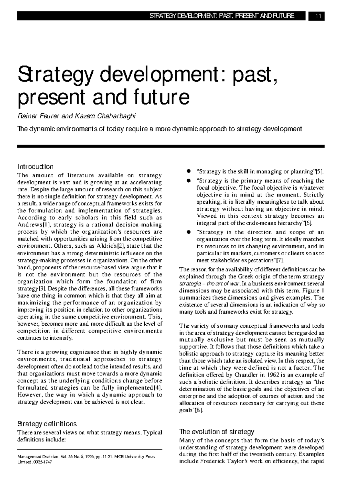 Strategy development 1995 - STRATEGY DEVELOPMENT: PAST, PRESENT AND ...