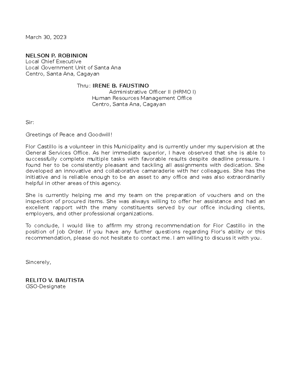 Reco letter - n/a - March 30, 2023 NELSON P. ROBINION Local Chief ...
