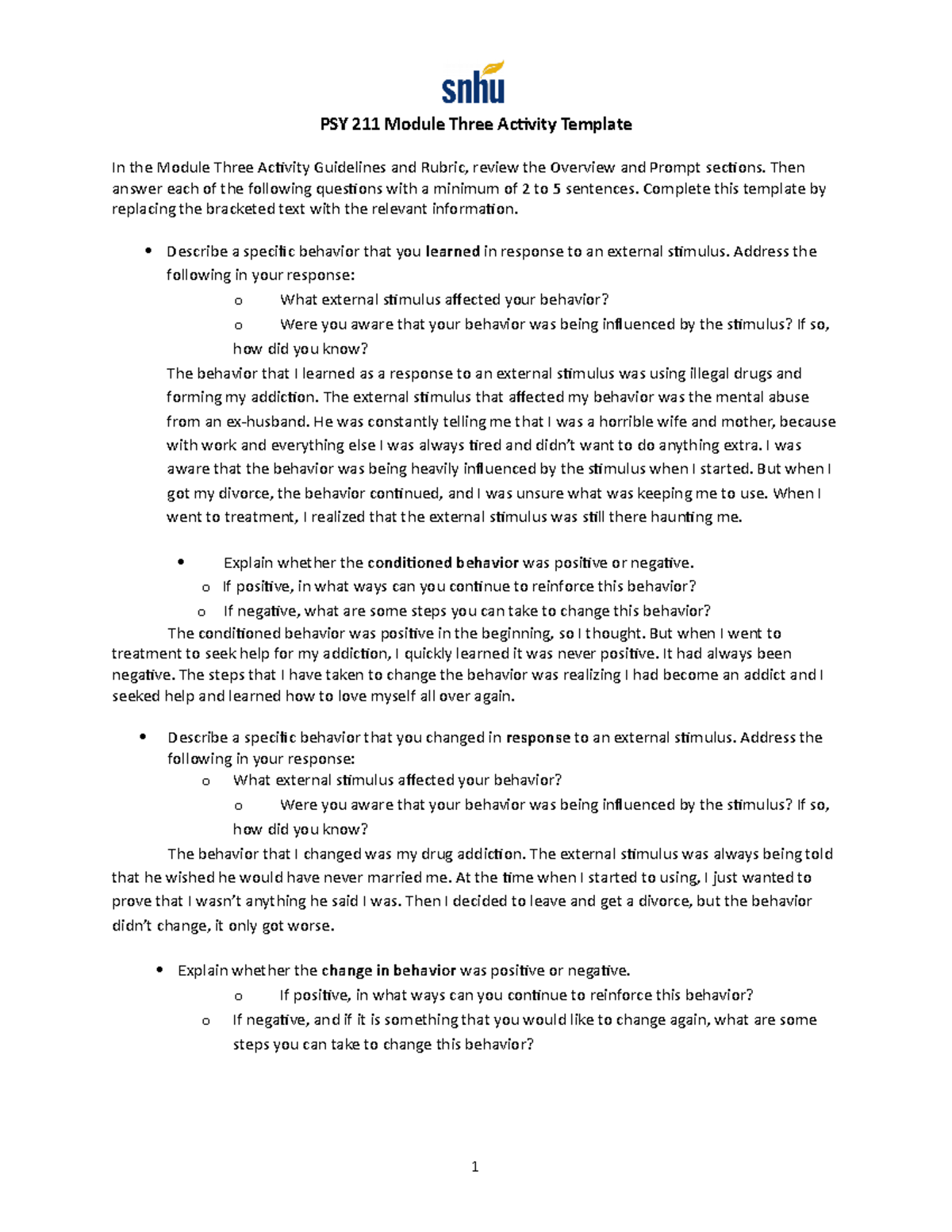 PSY 211 Module Three Activity Template - Then answer each of the ...