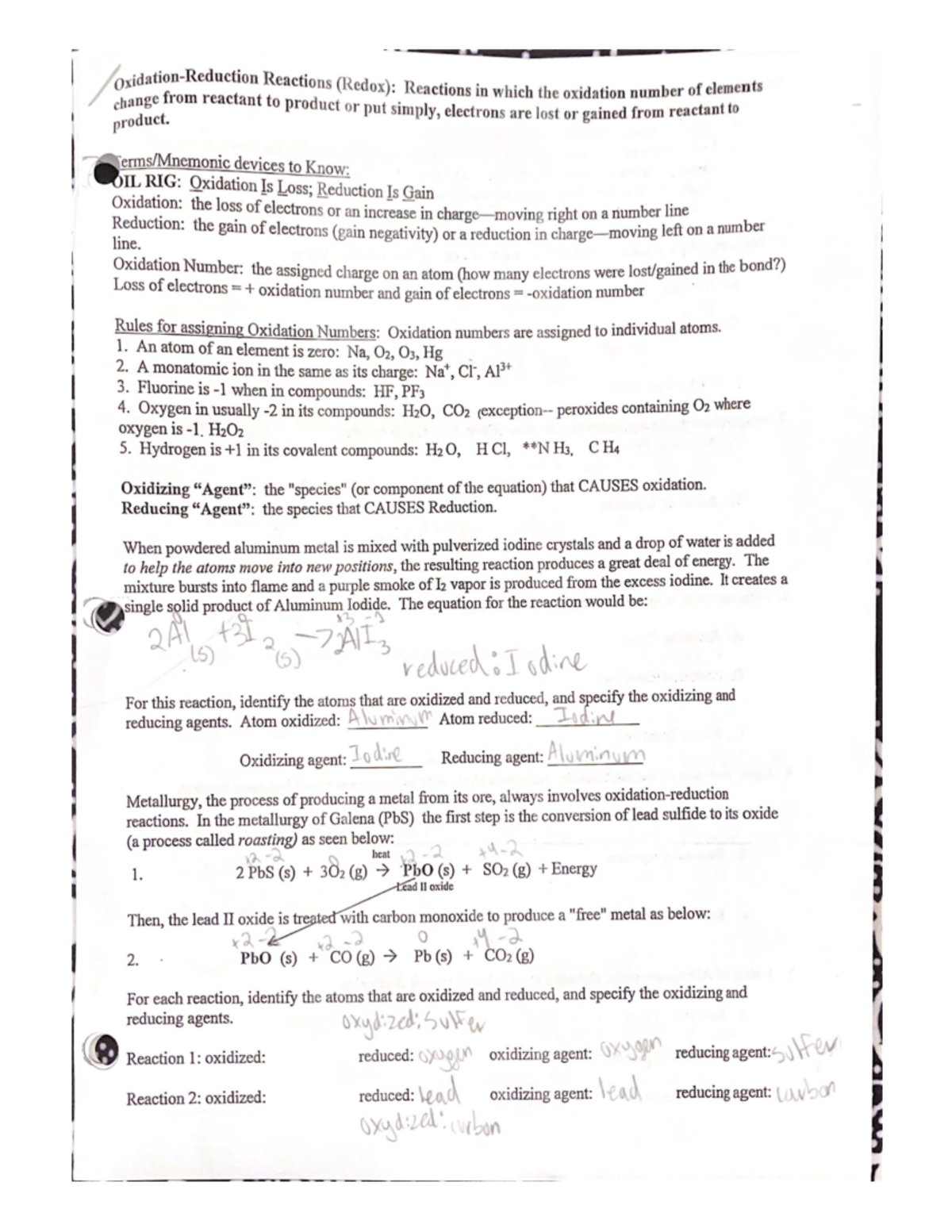 Oxidation-Reduction Reactions (Redox) Reactions in - CHEM 3603 - Studocu