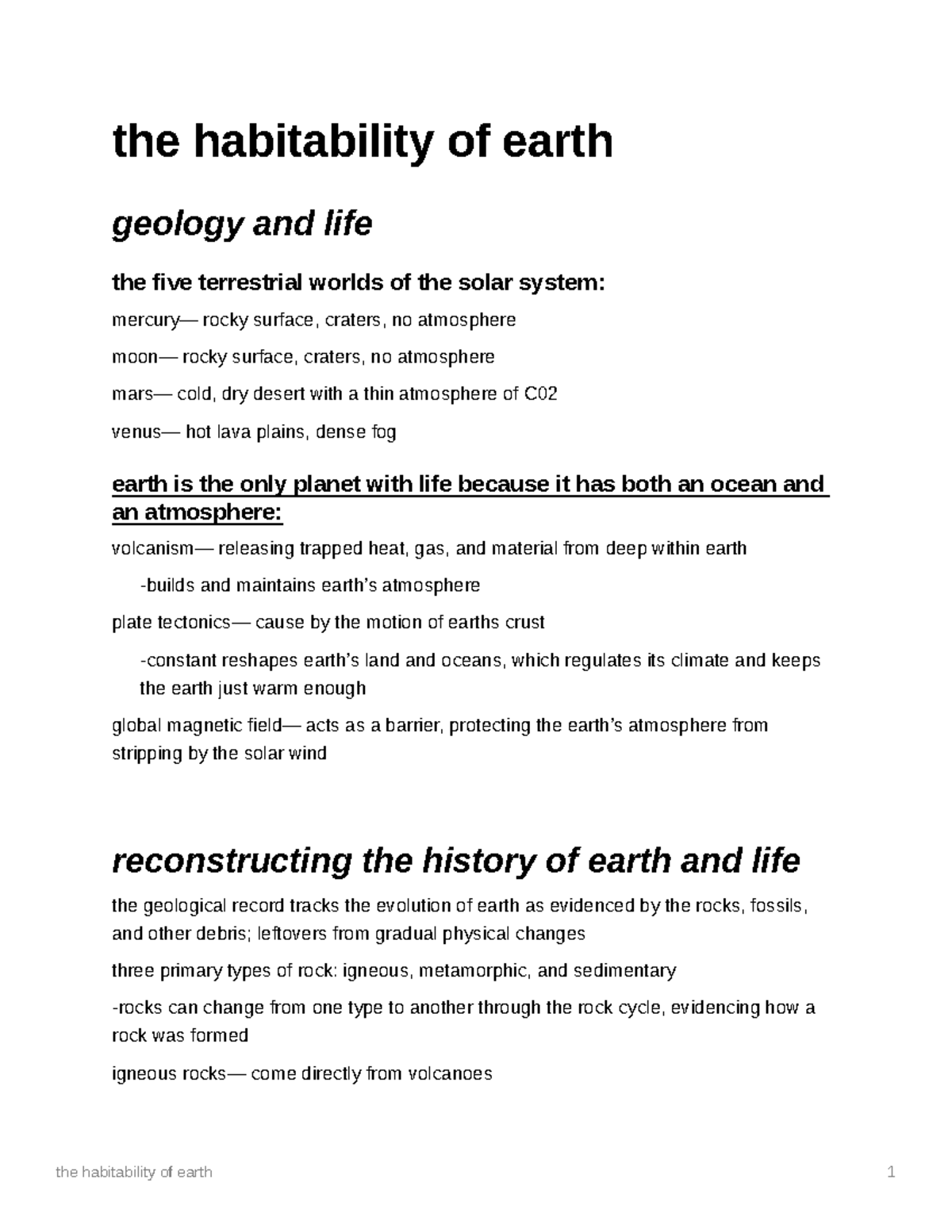 The habitability of earth - the habitability of earth geology and life ...