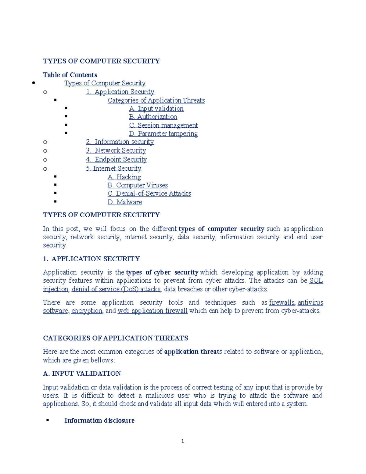 Types OF Computer Security - TYPES OF COMPUTER SECURITY Table of ...