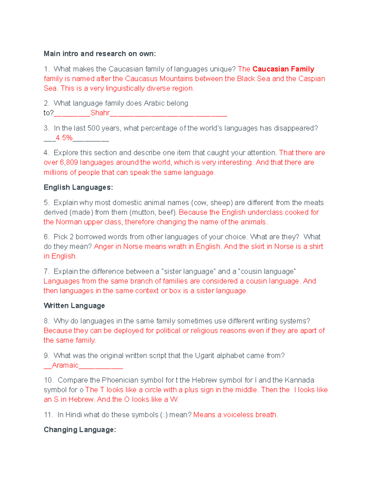 Language Questions and Activities - Main intro and research on own ...