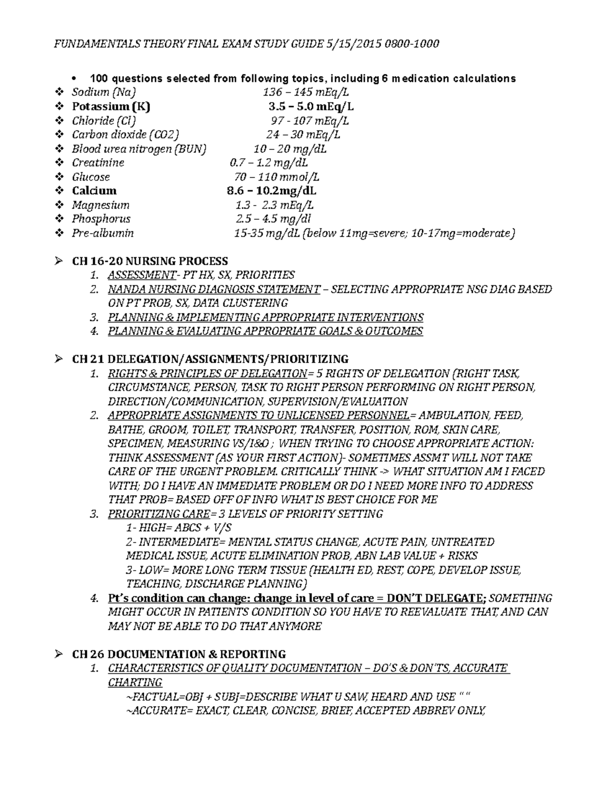 Fundamental Final Study Guide - 100 questions selected from following ...