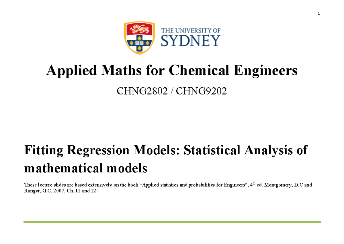 Fitting Regression Models Lecture Theory Applied Maths For Chemical Engineers Chng2802 Chng 0129