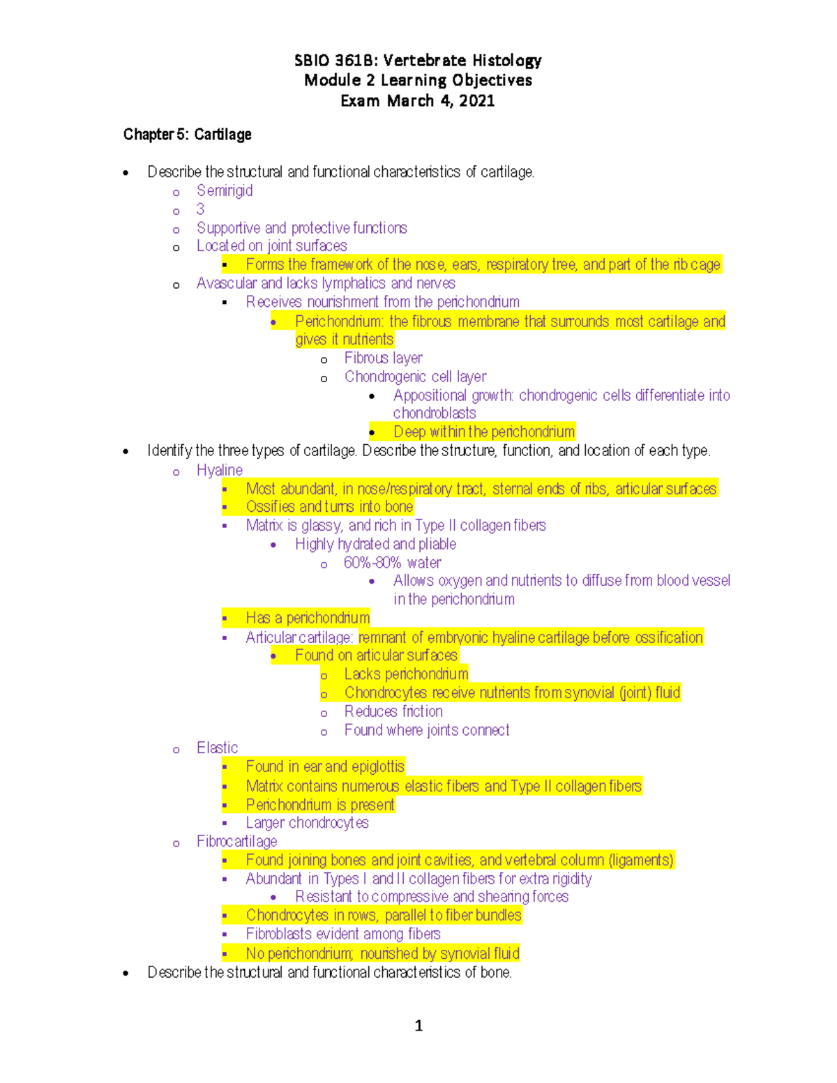 Module 2 Learning Objectives - SBIO 361 B: Vertebrate Histology Module 2 Learning Objectives ...