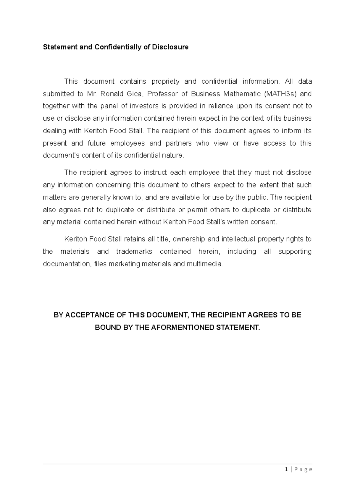 Final-Business-Proposal - Statement and Confidentially of Disclosure ...