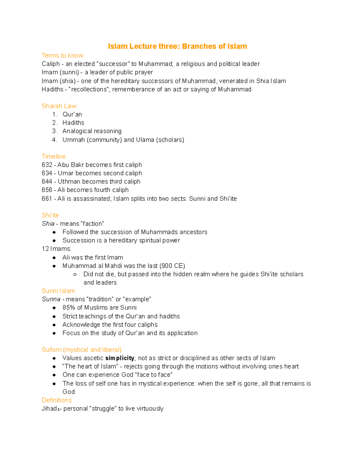 Islam Lecture 3 - Qur’an 2. Hadiths 3. Analogical reasoning 4. Ummah ...