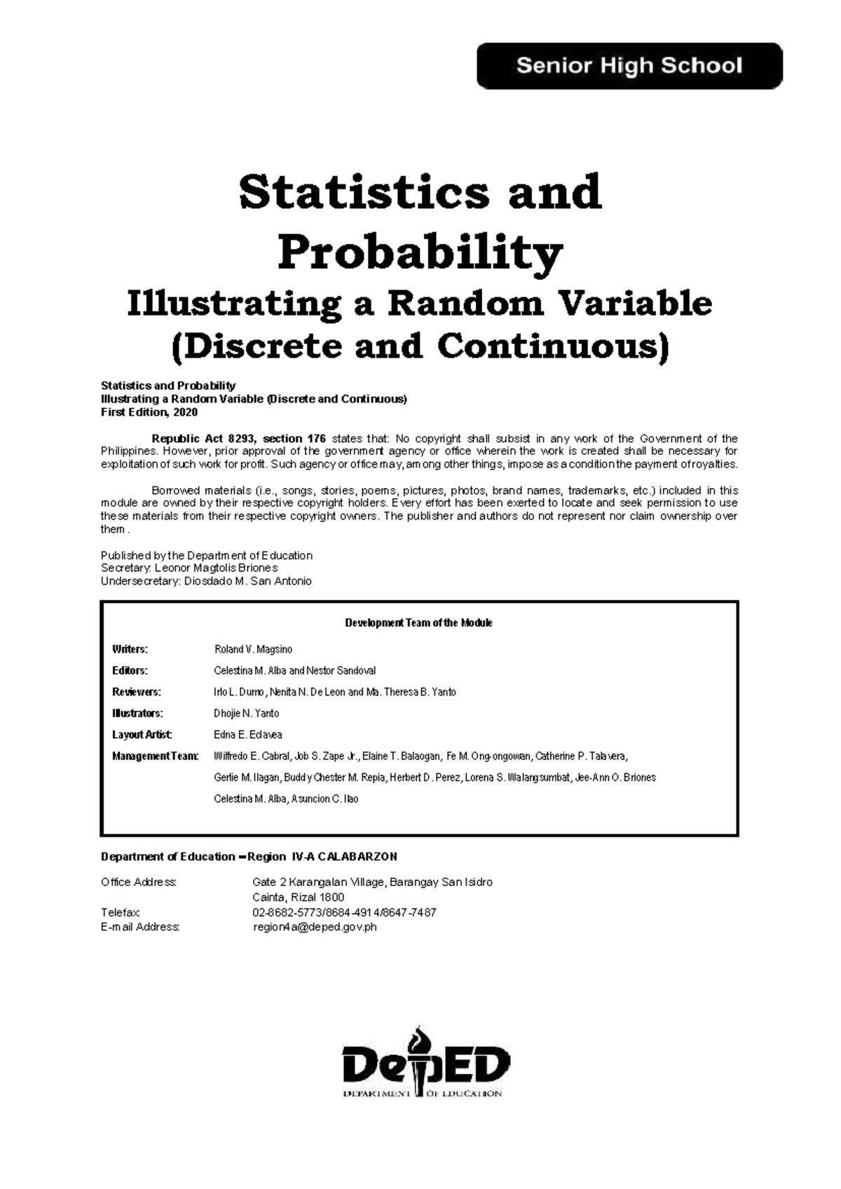 Q3- Statprob-WEEK1 - enjoy! - Statistics and Probability Illustrating a Random Variable ...