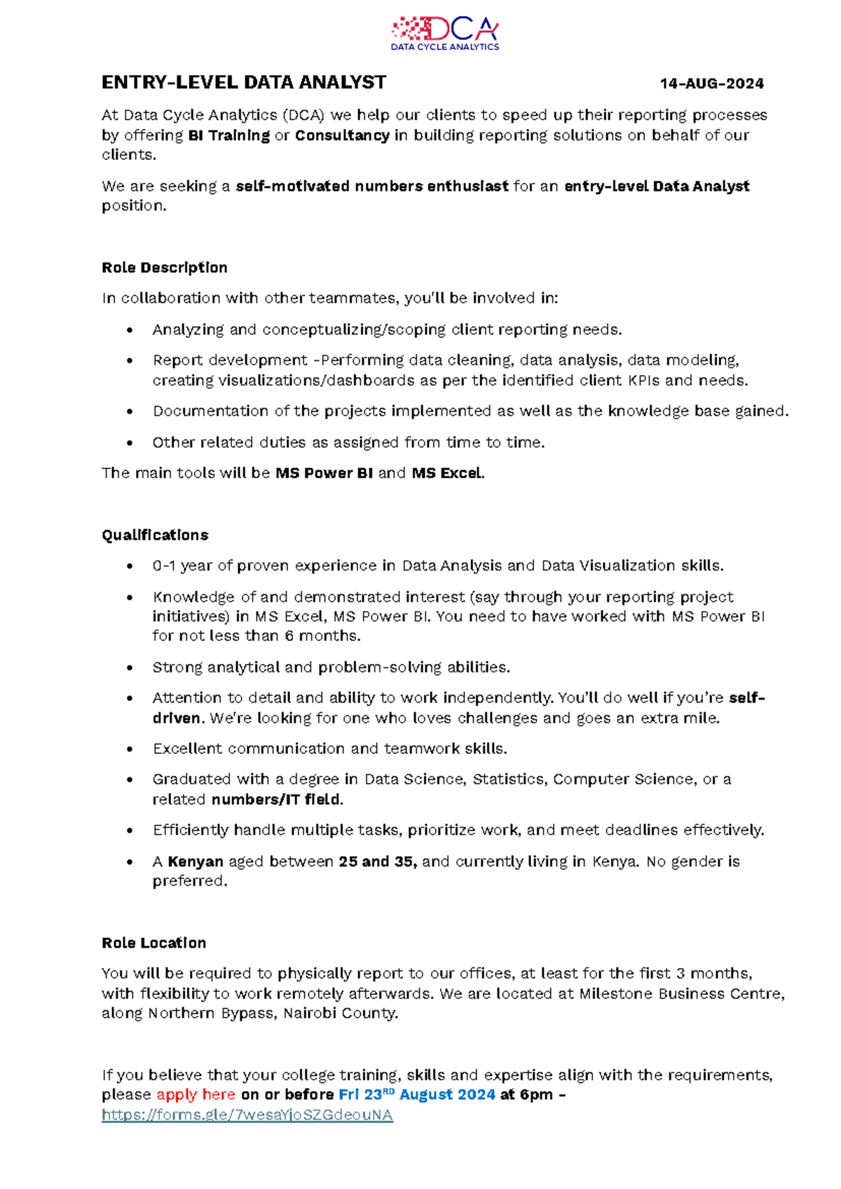 Entry-Level Data Analyst JD - ENTRY-LEVEL DATA ANALYST 14 - AUG- 2024 ...