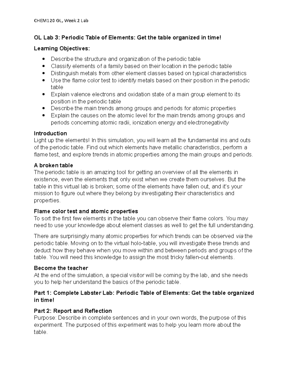 OL Lab 3-Periodic Table of Elements Get the table organized in time1 ...