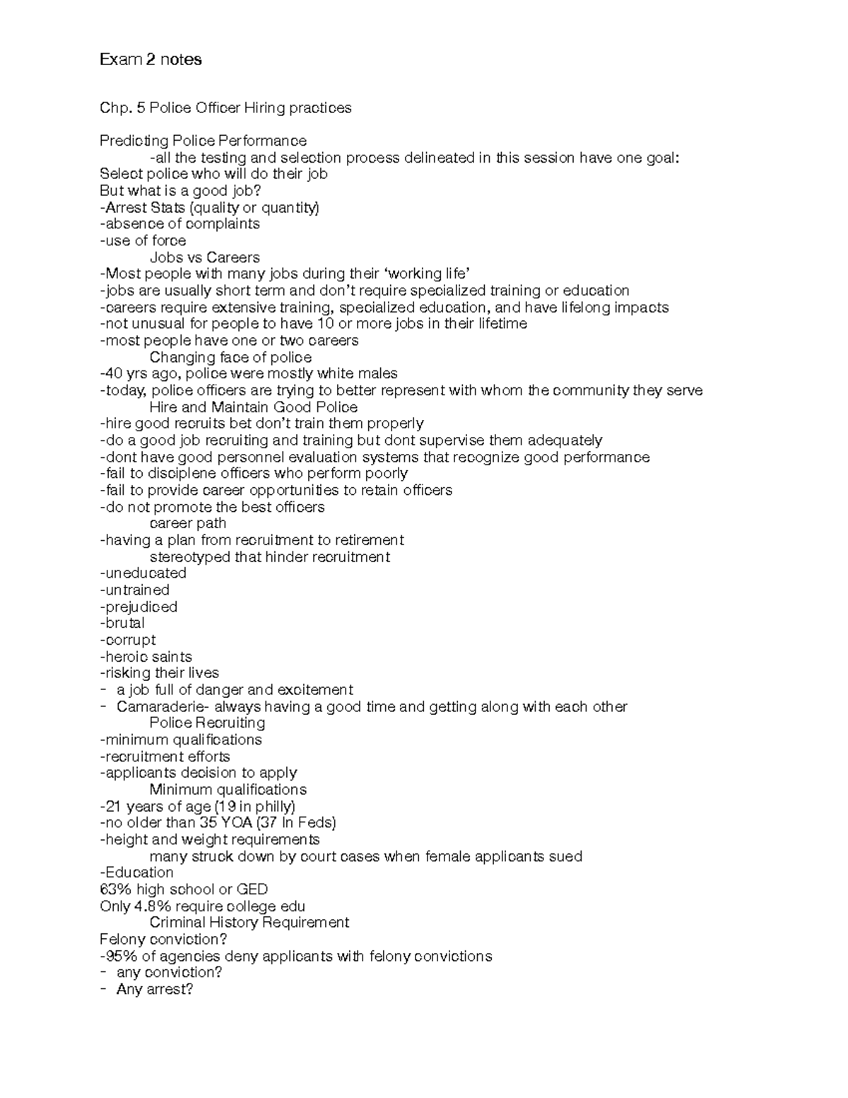 Law Enforcement exam 2 notes - Chp. 5 Police Officer Hiring practices ...