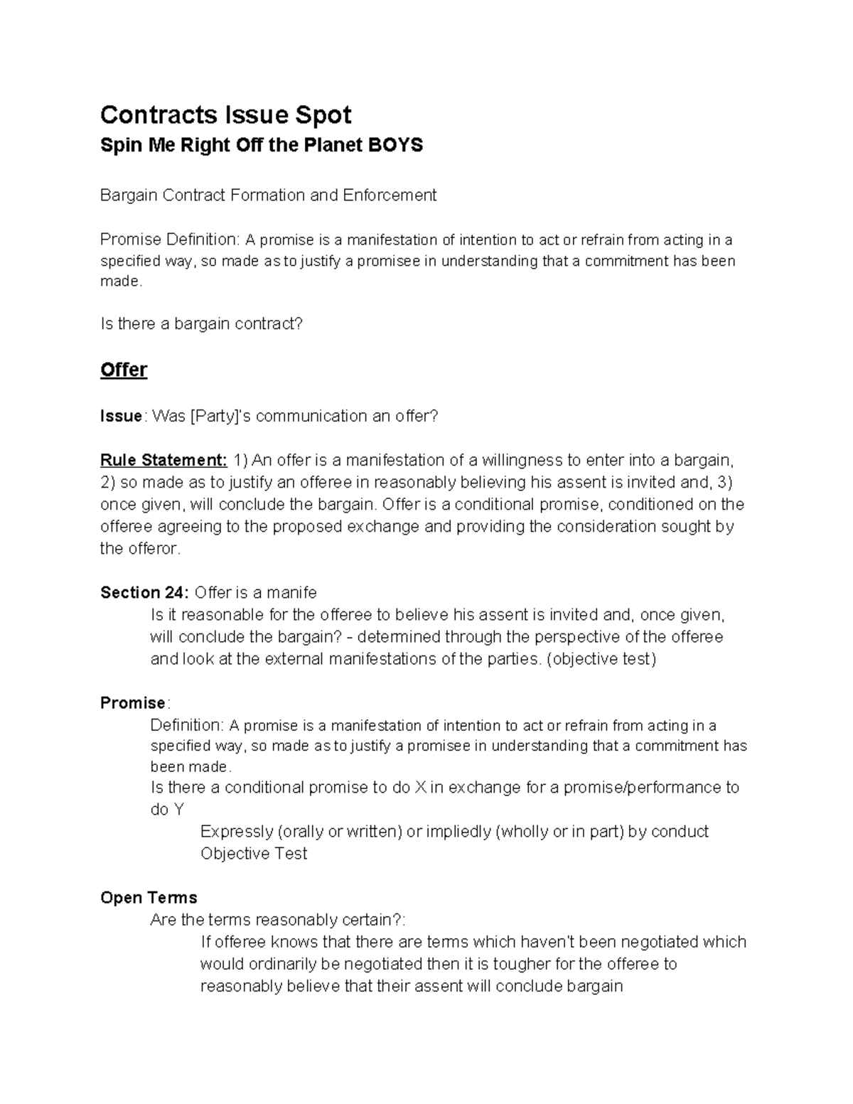 Contracts Final Outline - Contracts Issue Spot Spin Me Right Off the ...