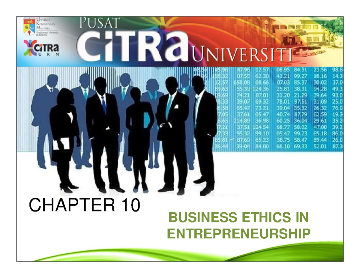 2 LMCW1022 Business Ethics in Entrepreneurship - CHAPTER 10 BUSINESS ...