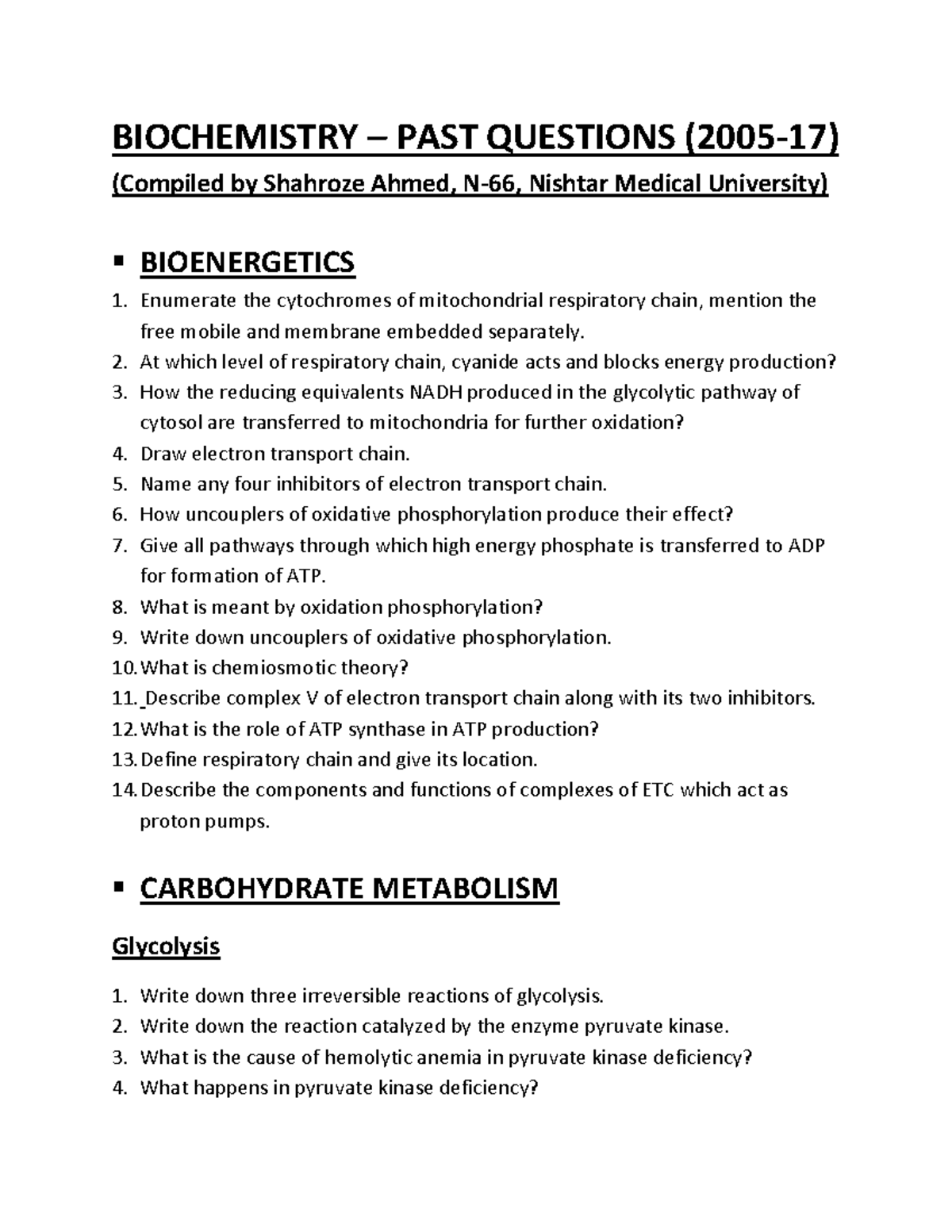 Biochemistry - Topical Papers-1-1 - BIOCHEMISTRY – PAST QUESTIONS (2005 ...