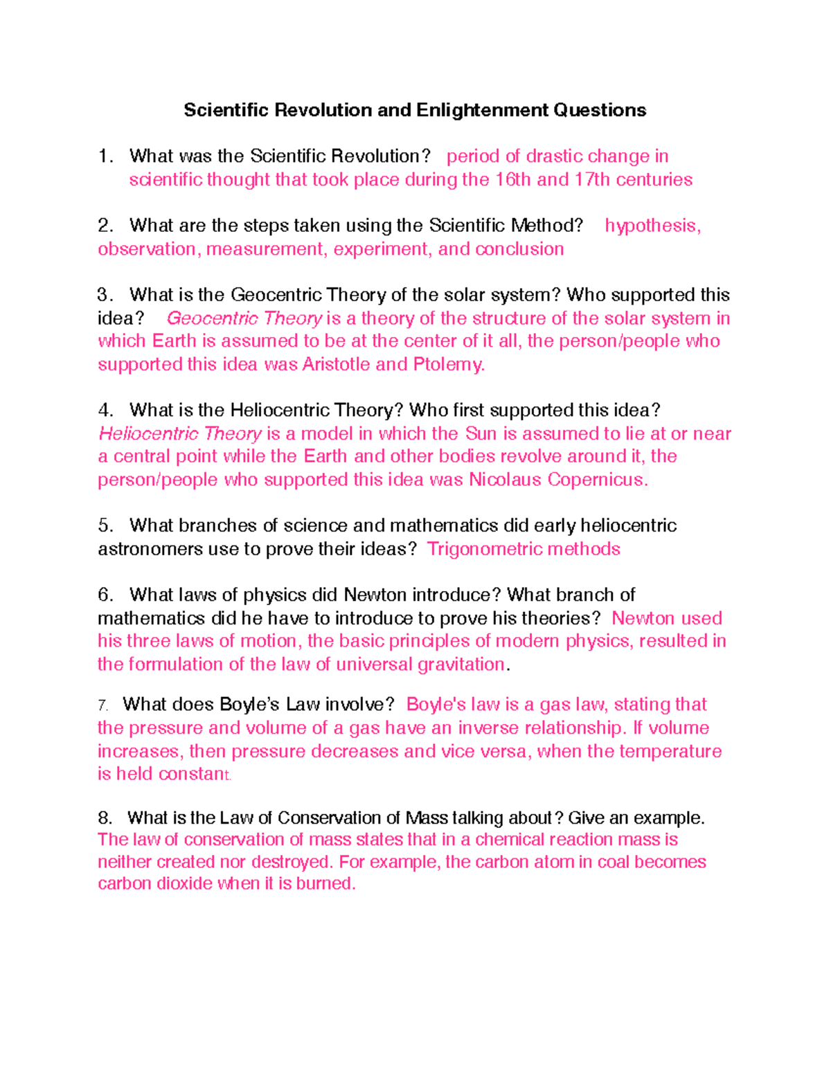 Scientific Revolution & Enlightenment Questions - Scientific Revolution ...