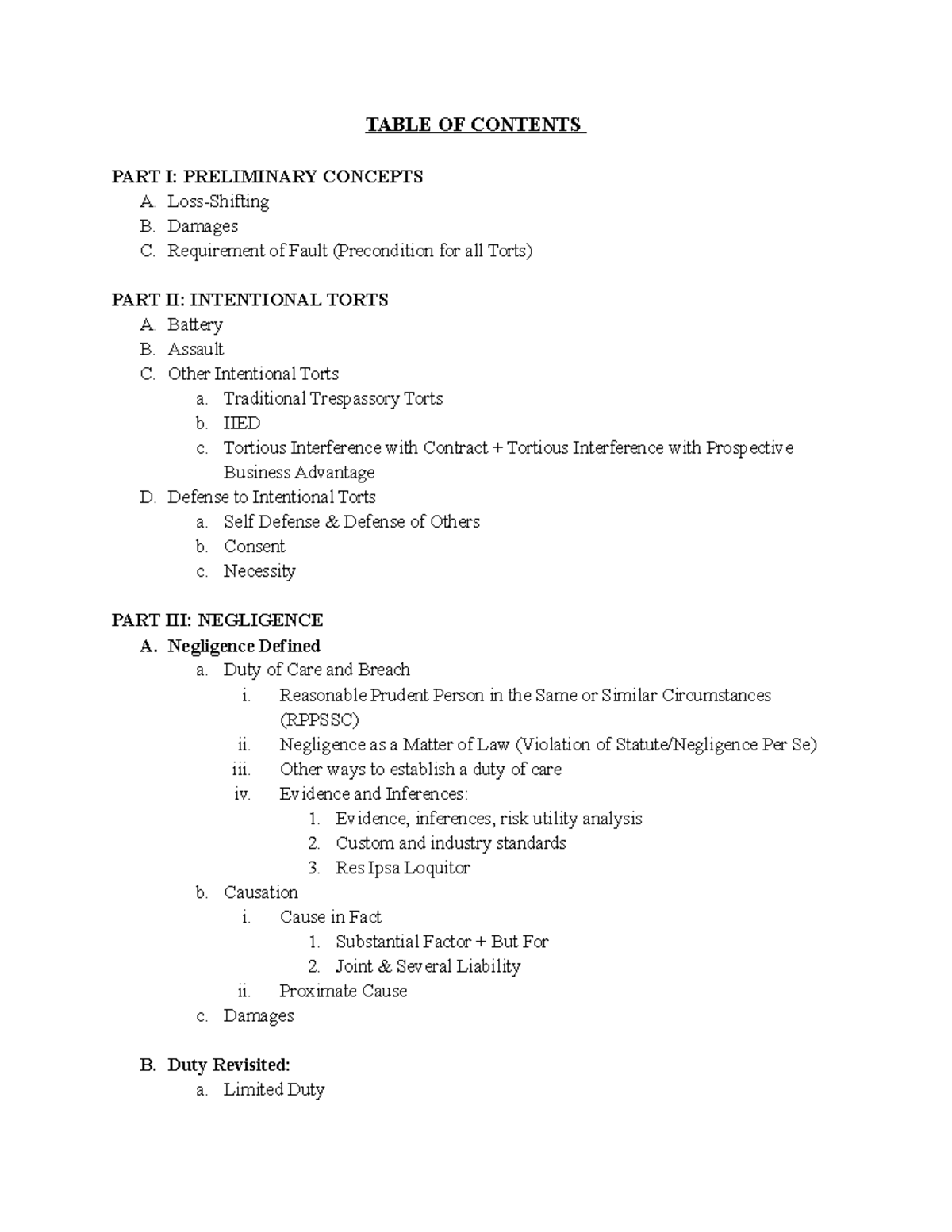 Torts Outline - Spring 2022 (Long) - TABLE OF CONTENTS PART I ...