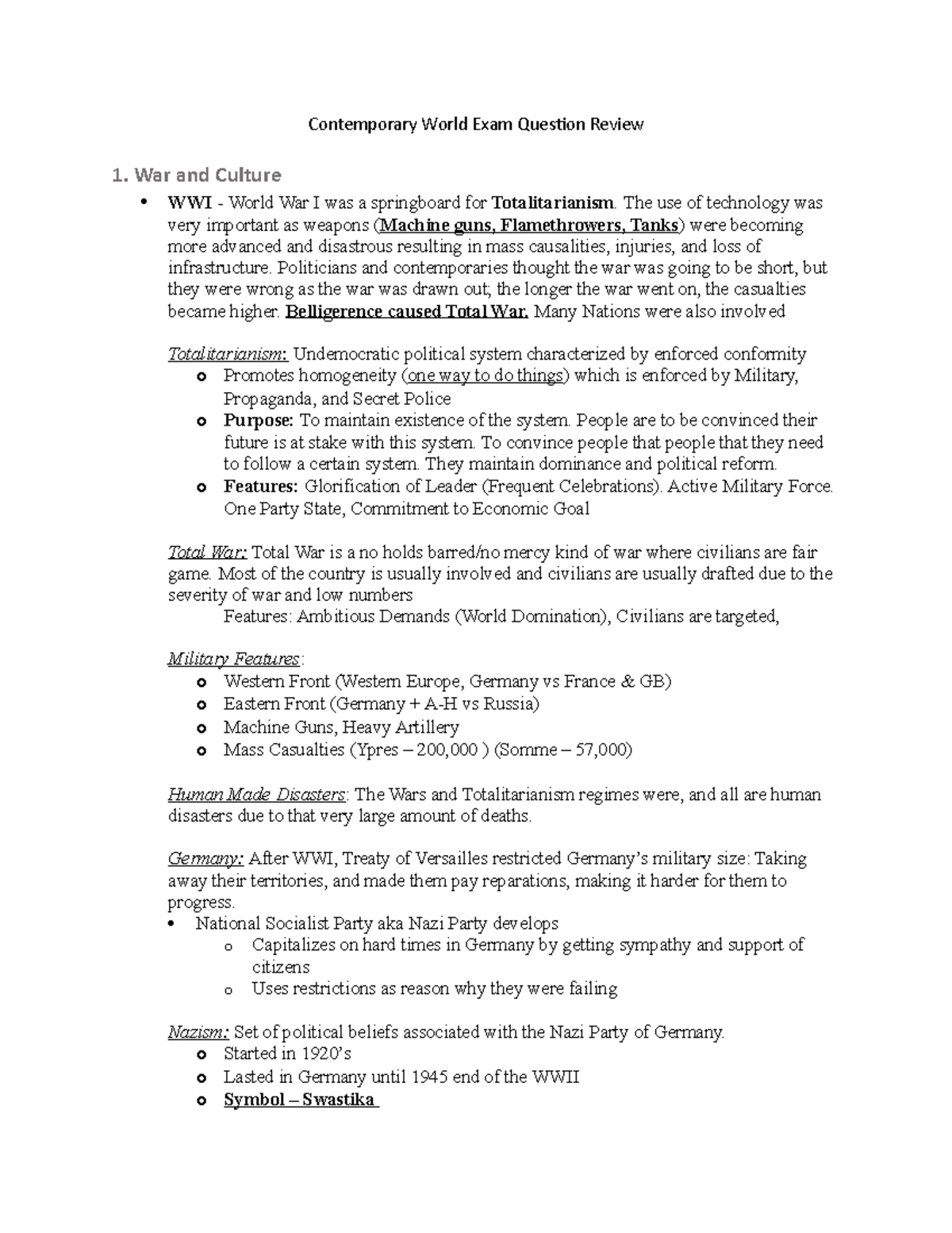 UCW Exam 1 - Exam Notes - Contemporary World Exam Question Review 1 ...