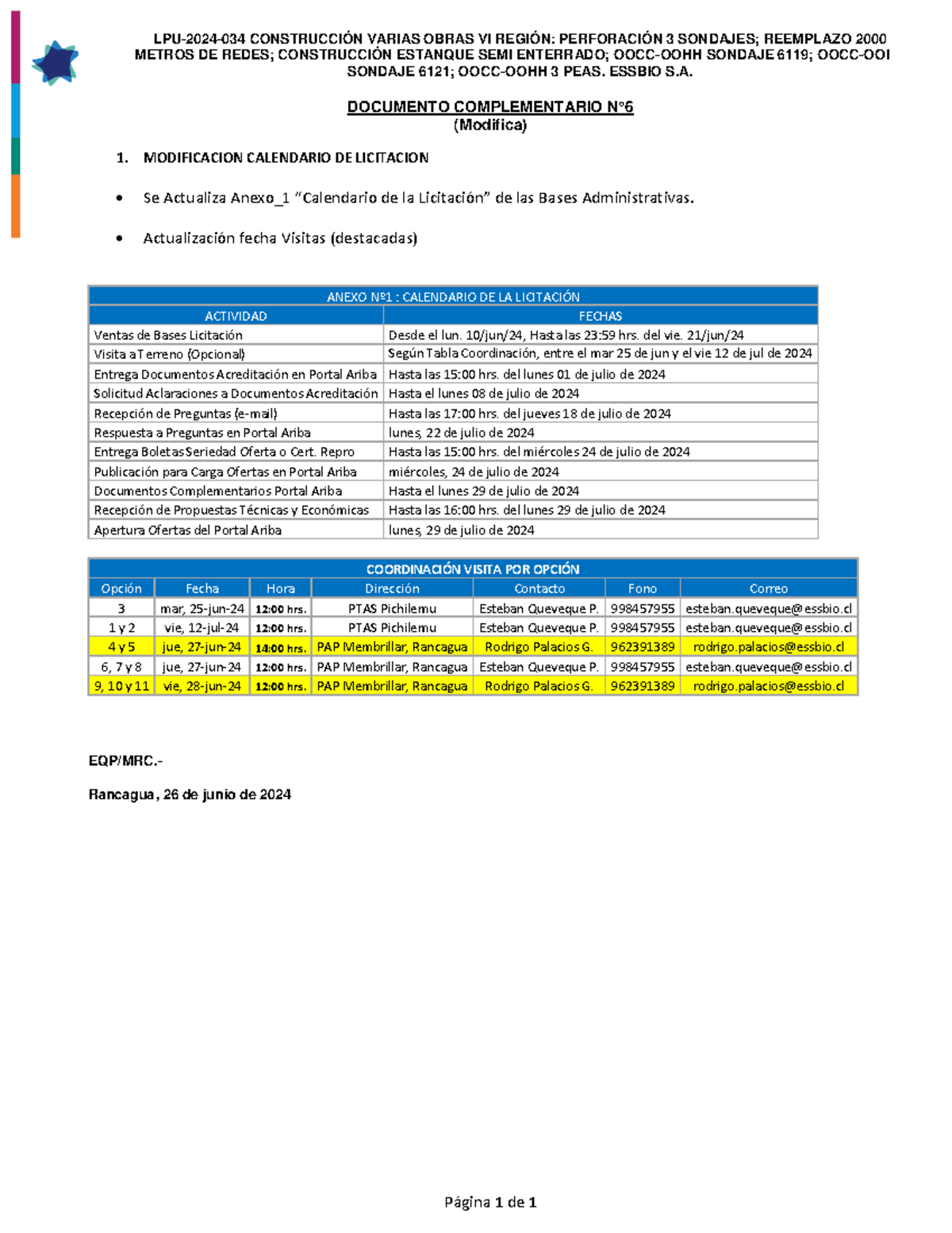 Documento Complementario N°6 - Página 1 de 1 LPU- 2024 - 034 CONSTRUCCIÓN VARIAS OBRAS VI REGIÓN ...