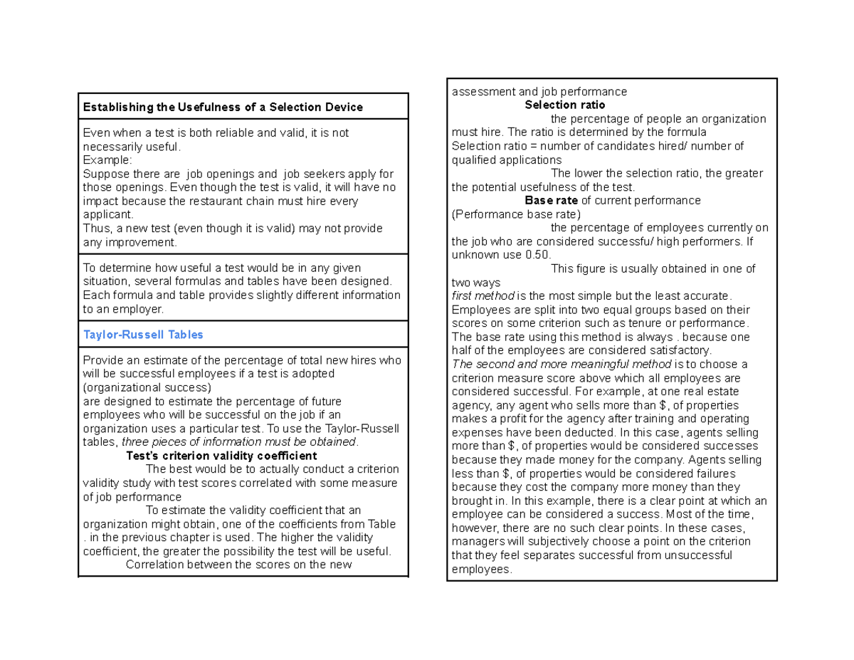 Establishing the Usefulness of a Selection Device - IO Psychology ...