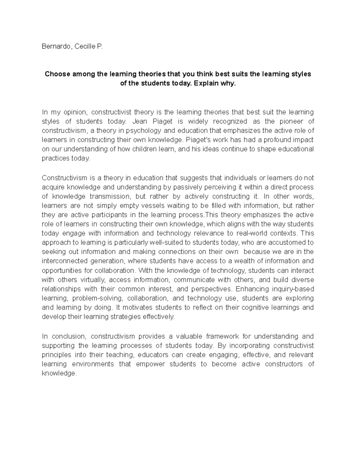 Best Learning Theories - Bernardo, Cecille P. Choose among the learning ... Best Learning Theories - Bernardo, Cecille P. Choose among the learning ...