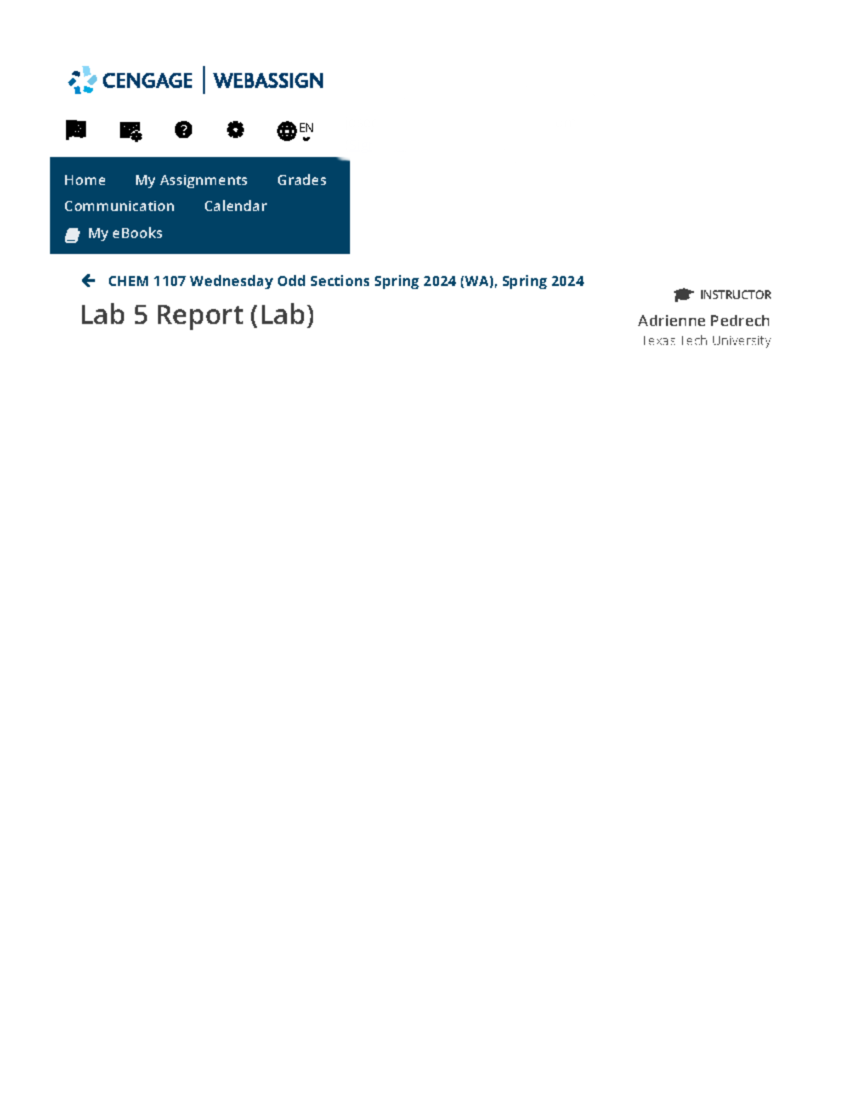 CHEM 1107 Laboratory 5 Report Spring 2024 - EN joseesparzasantos2004@gmail (Sign out ) CHEM 1107 ...