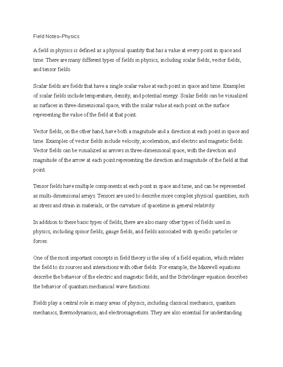 Field Physics Notes - Field Notes–Physics A field in physics is defined ...