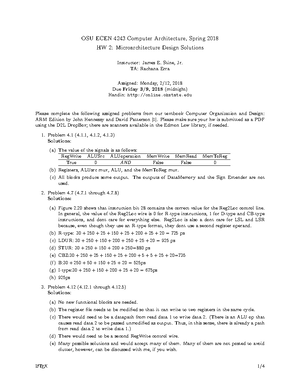 Homework 1 solutions - OSU ECEN 4243 Computer Architecture, Spring 2018 HW 1: Introduction to ...