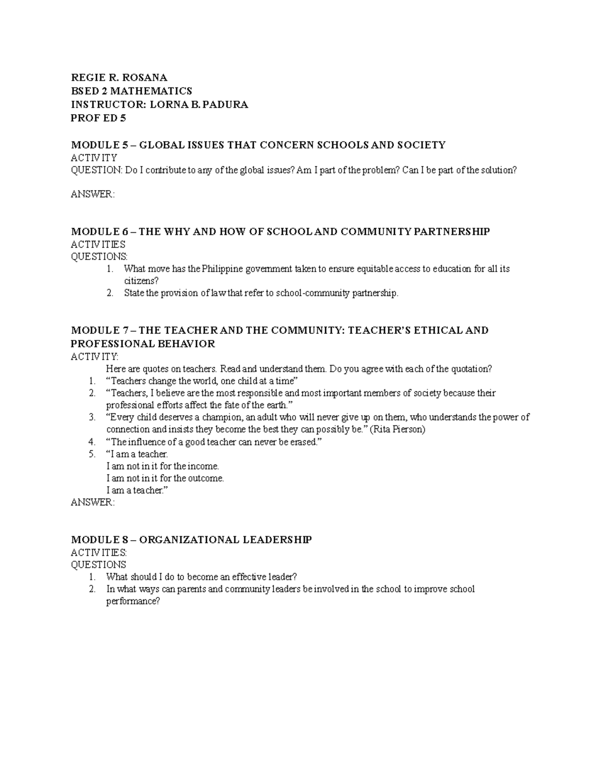Prof ed 5 mod 5678 - reviewer - REGIE R. ROSANA BSED 2 MATHEMATICS ...