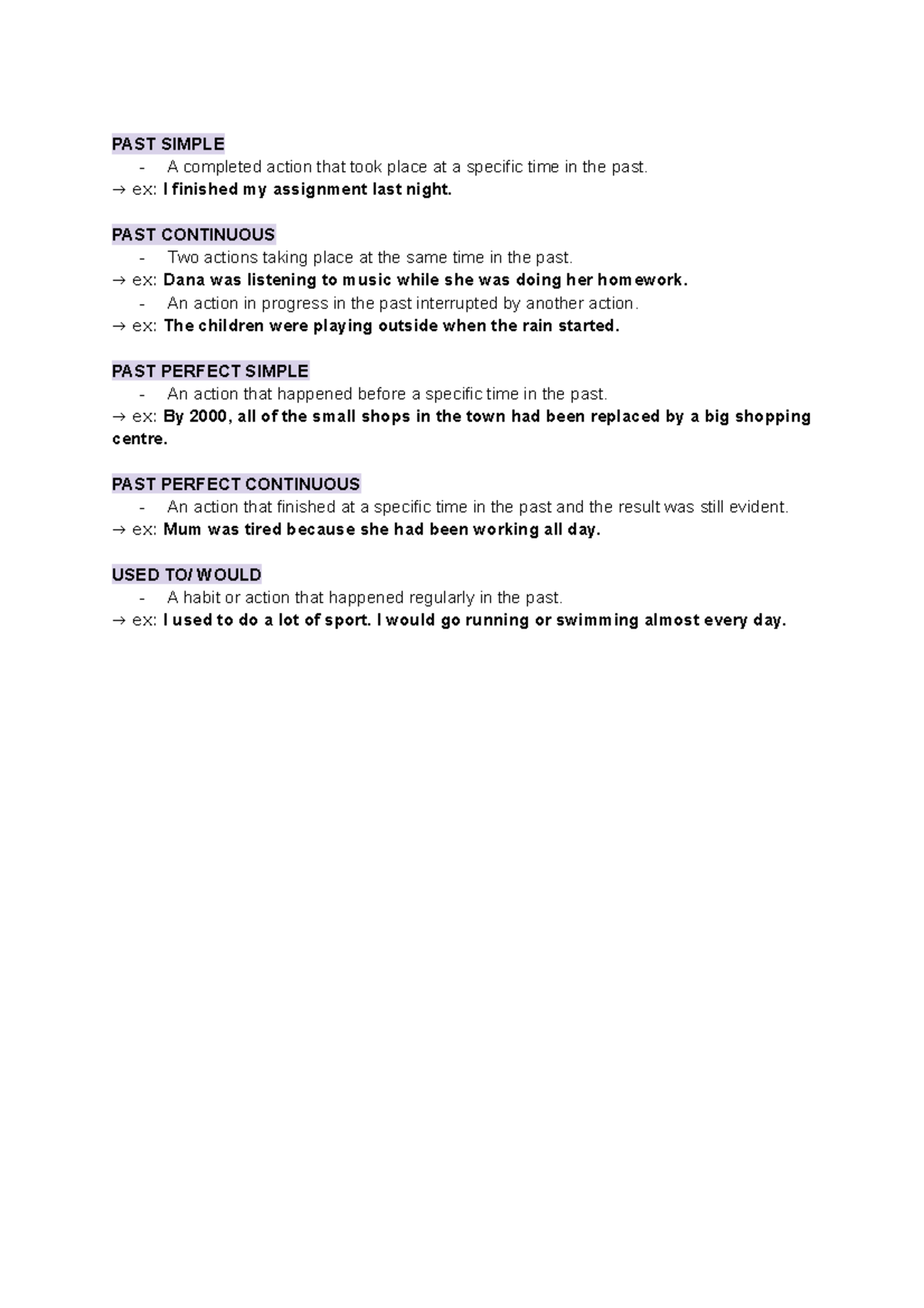 ENGLISH GRAMMAR SUMMARY - PAST SIMPLE A completed action that took ...