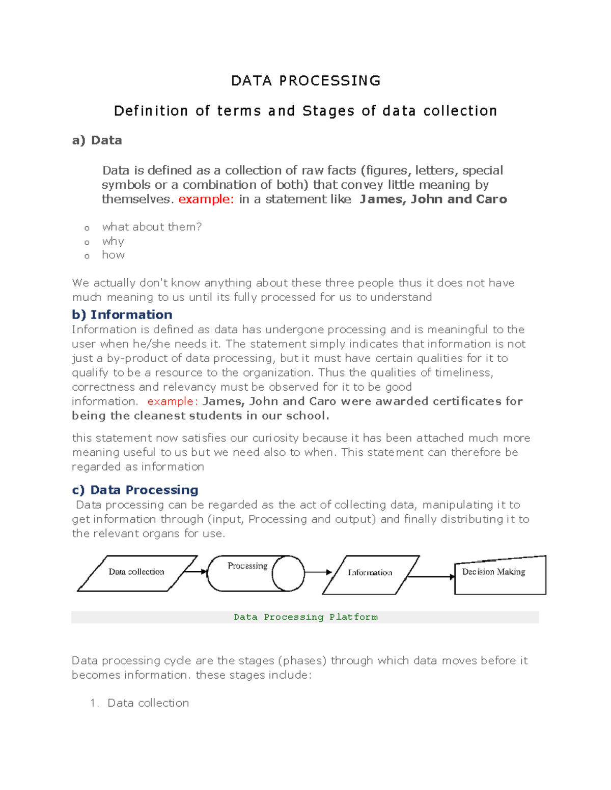 Data Processing - DATA PROCESSING Definition of terms and Stages of ...