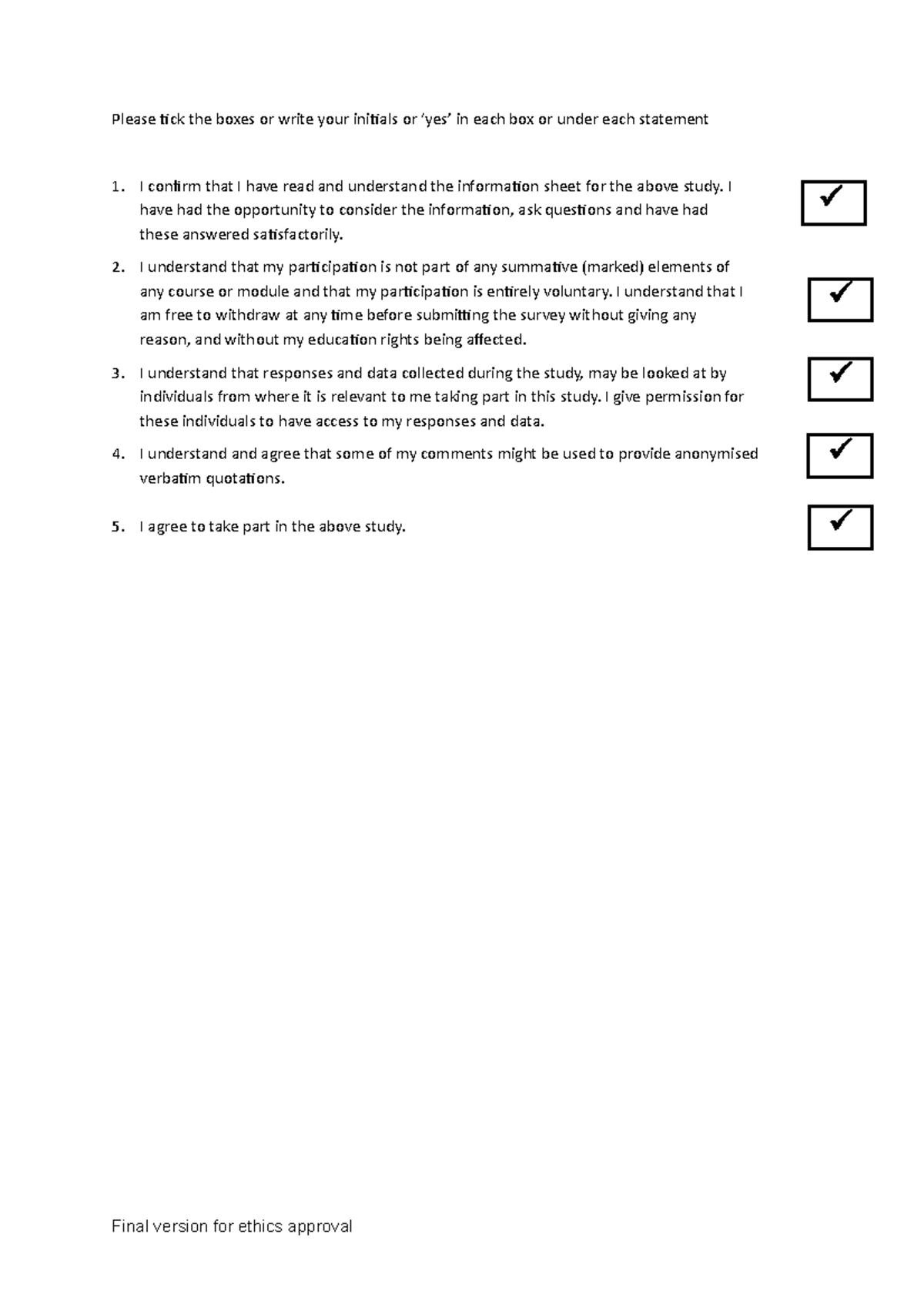 consent form online students - Please tick the boxes or write your ...