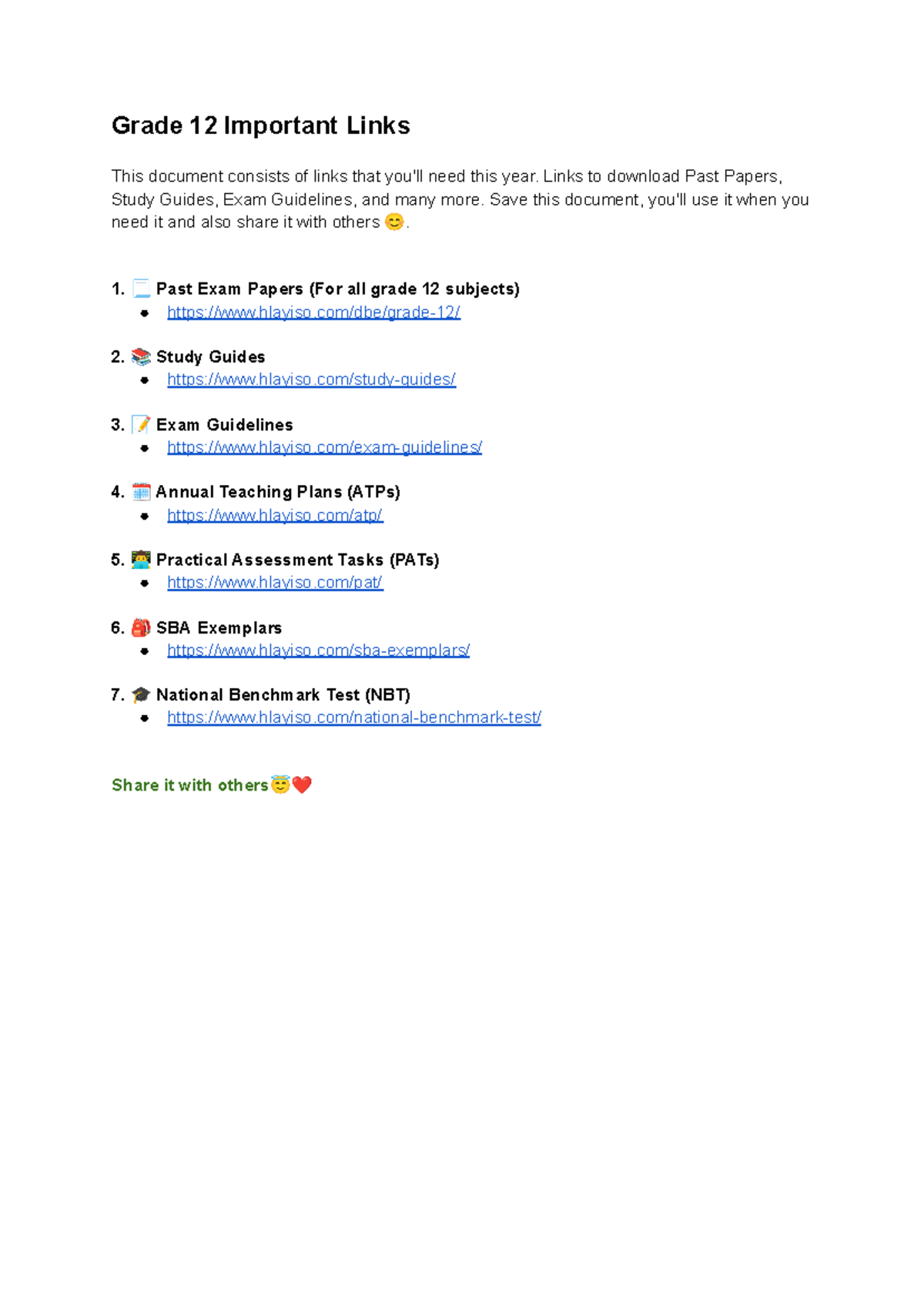 Grade 12 Important Links - Grade 12 Important Links This document ...