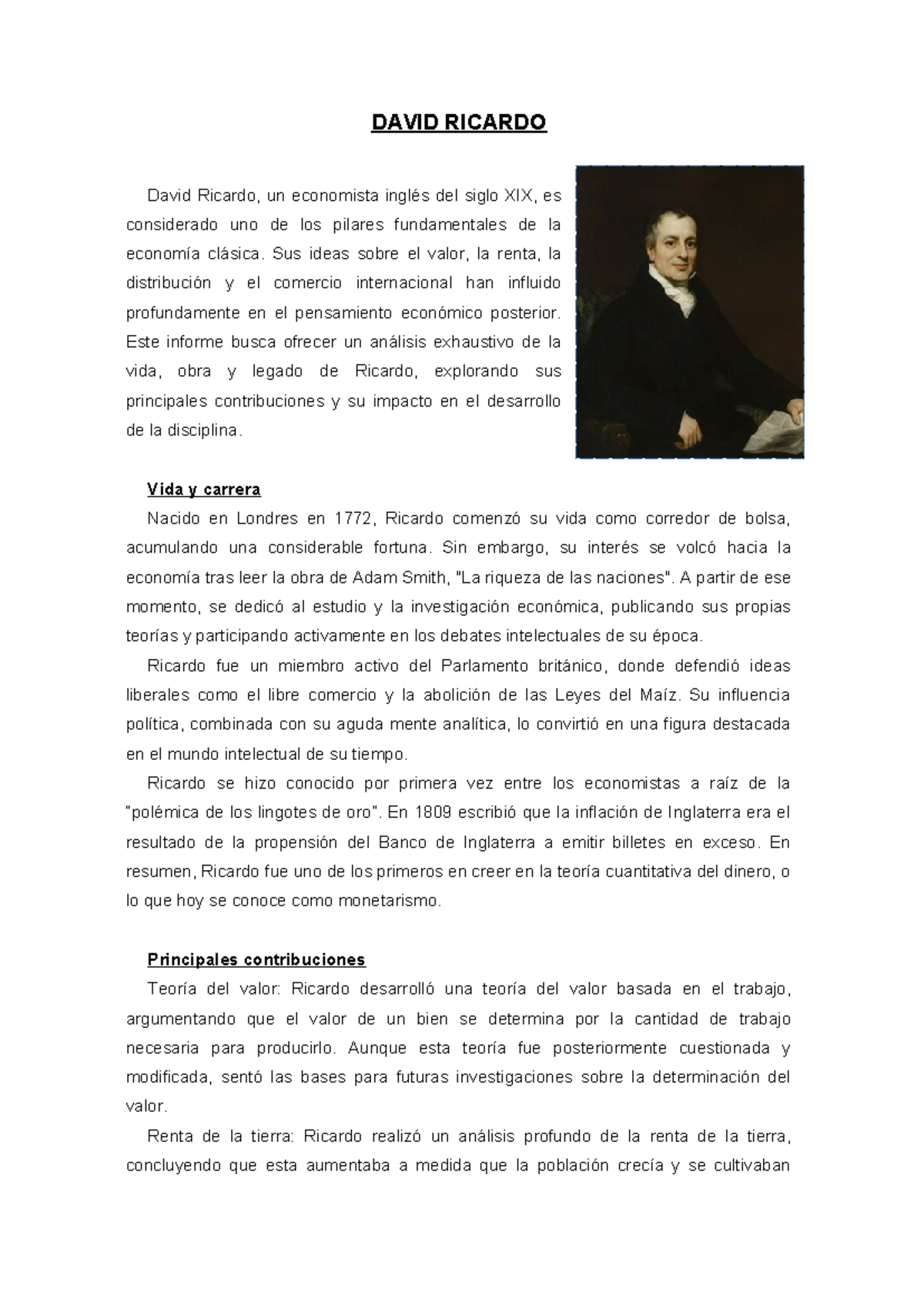 David Ricardo - DAVID RICARDO David Ricardo, un economista inglés del ...