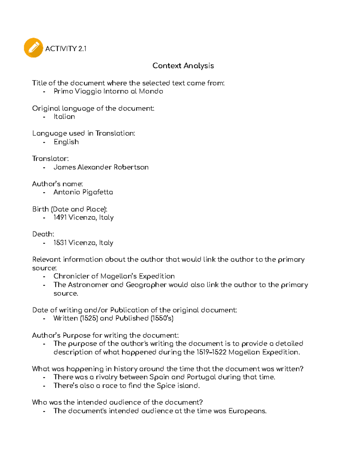 Activity 2.1 Ghist 0401 Pataueg - ACTIVITY 2. Context Analysis Title of ...