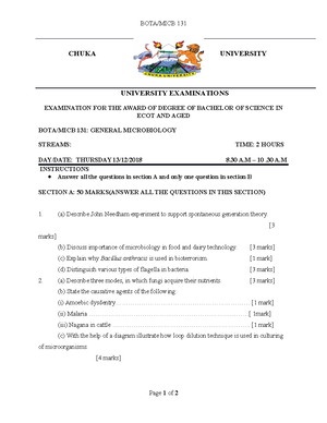 BOTA 111 102 - No info - BOTA 111/ CHUKA UNIVERSITY UNIVERSITY EXAMINATIONS FIRT YEAR ...