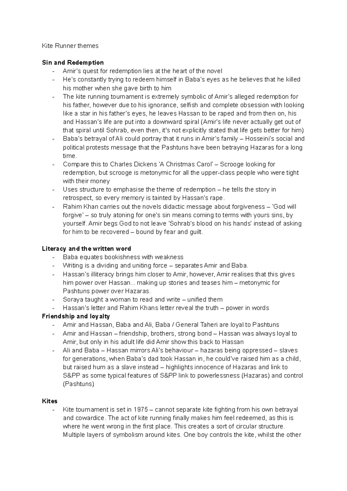 Kite Runner themes - Kite Runner themes Sin and Redemption - Amir’s ...