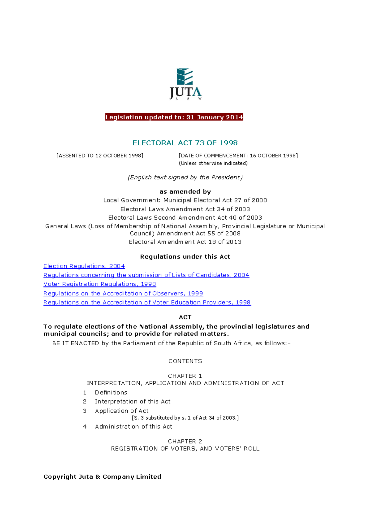 Electoral Act 73 of 1998 the guidance - Legislation updated to: 31 ...